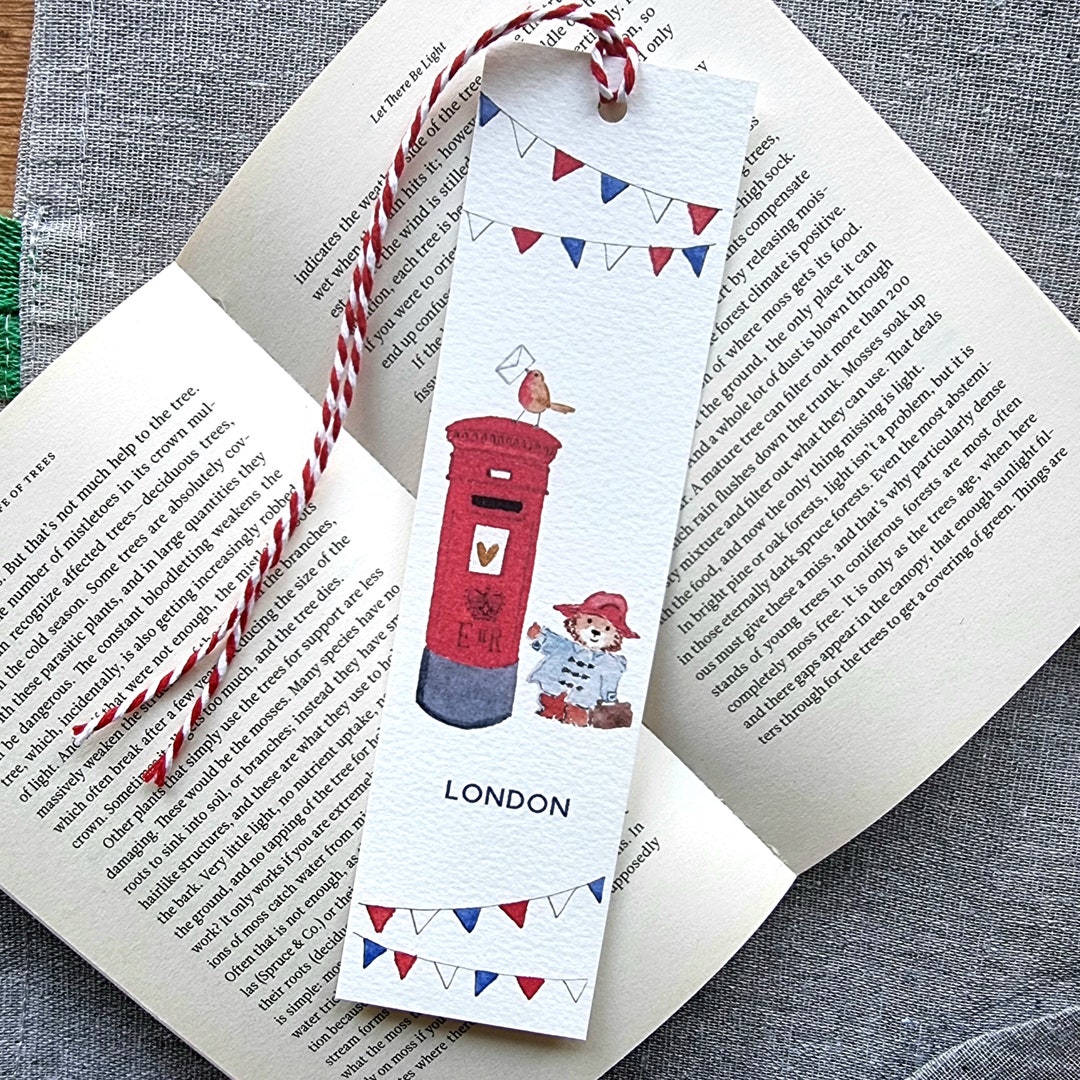 Personalised London Bookmark, Paddington and Postbox Watercolour, Hand ...