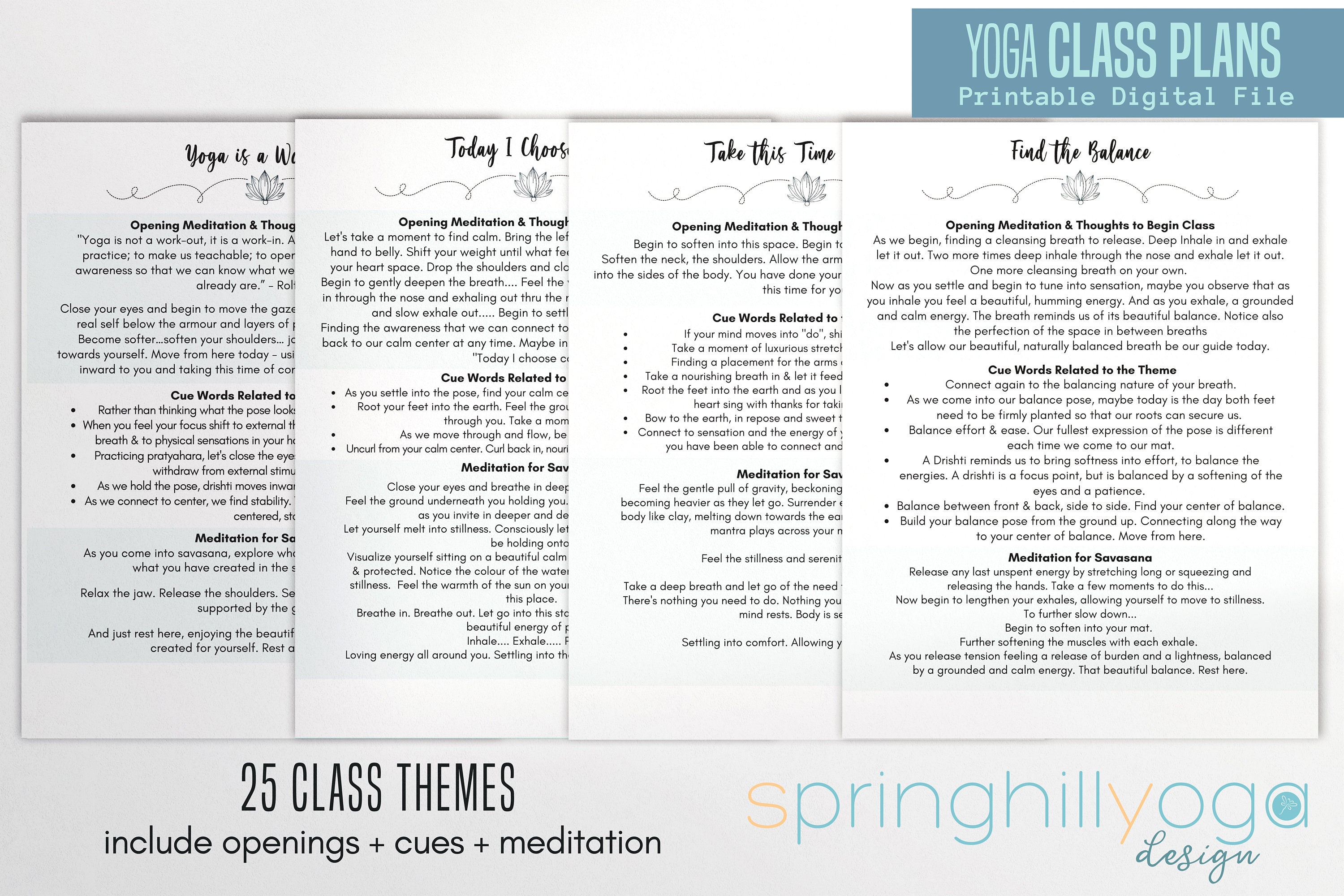 40 Yoga Class Plans + 25 Theme Scripts + 25 Addit. Meditations + 9 Yoga ...