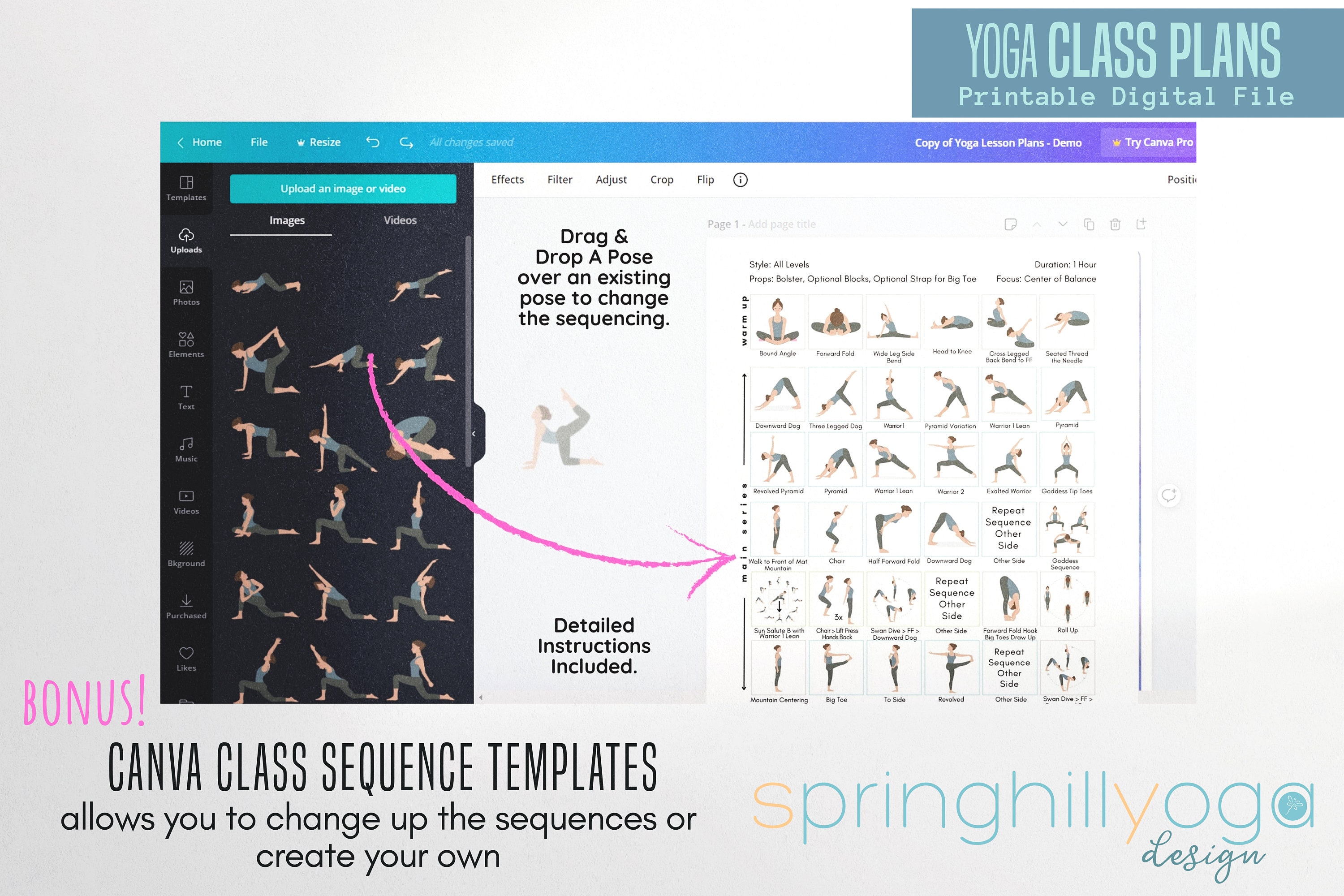 Yoga Class Plan Bundle – 40 Class Plans, 25 Themes & Canva Templates ...