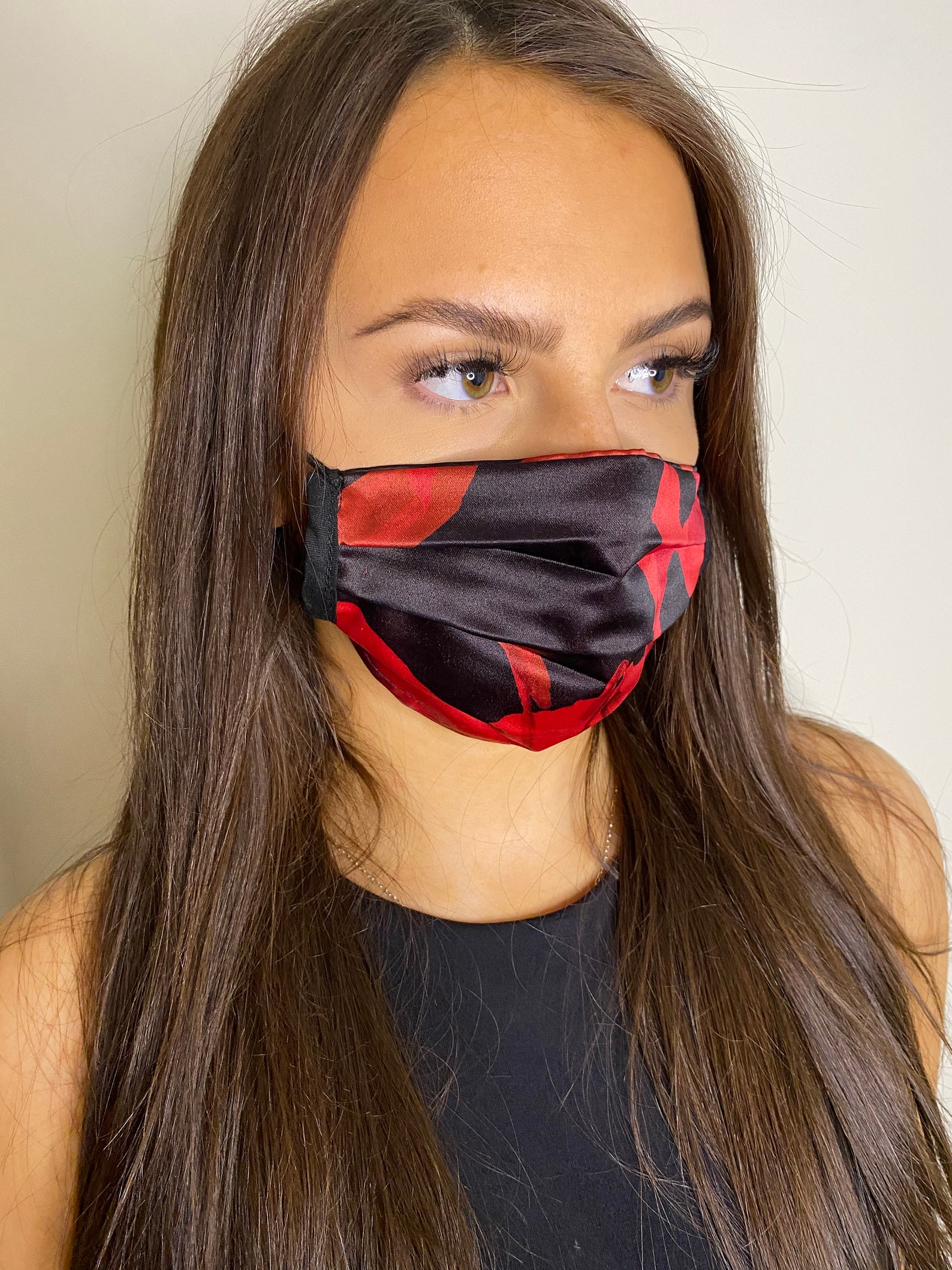 Black and Red Satin Facemask - Etsy