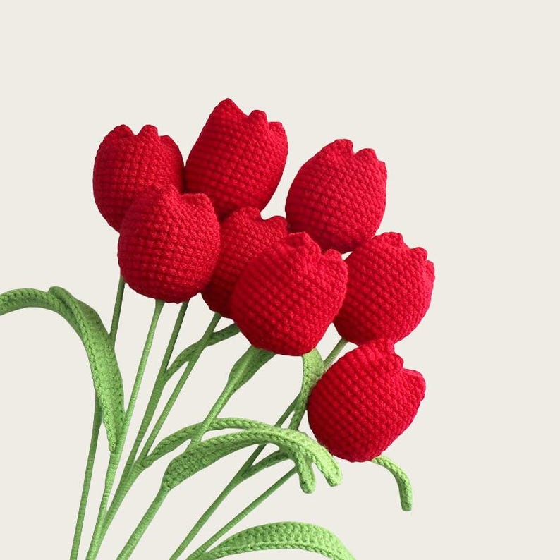 Handmade Crochet Tulip Flower Bouquet, Crochet Art, Home Decor - Etsy