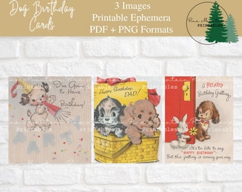 Printable Vintage Retro Cat Birthday Cards - Digital Collage Sheet ...