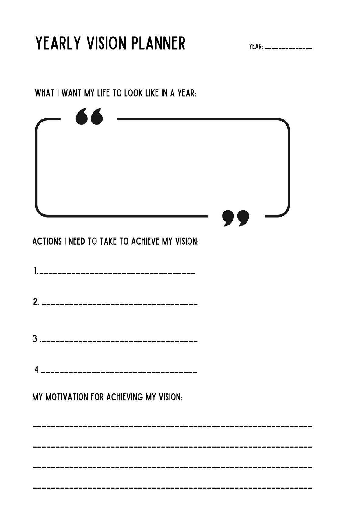 Yearly Vision Planner, Yearly Goals, Yearly Planner, Dream Planner ...