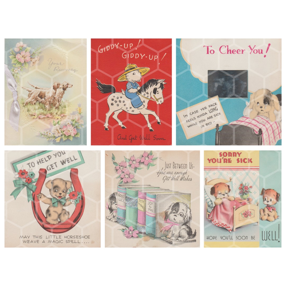 Printable Vintage Retro Get Well Dog Cards - Digital Collage Sheet ...
