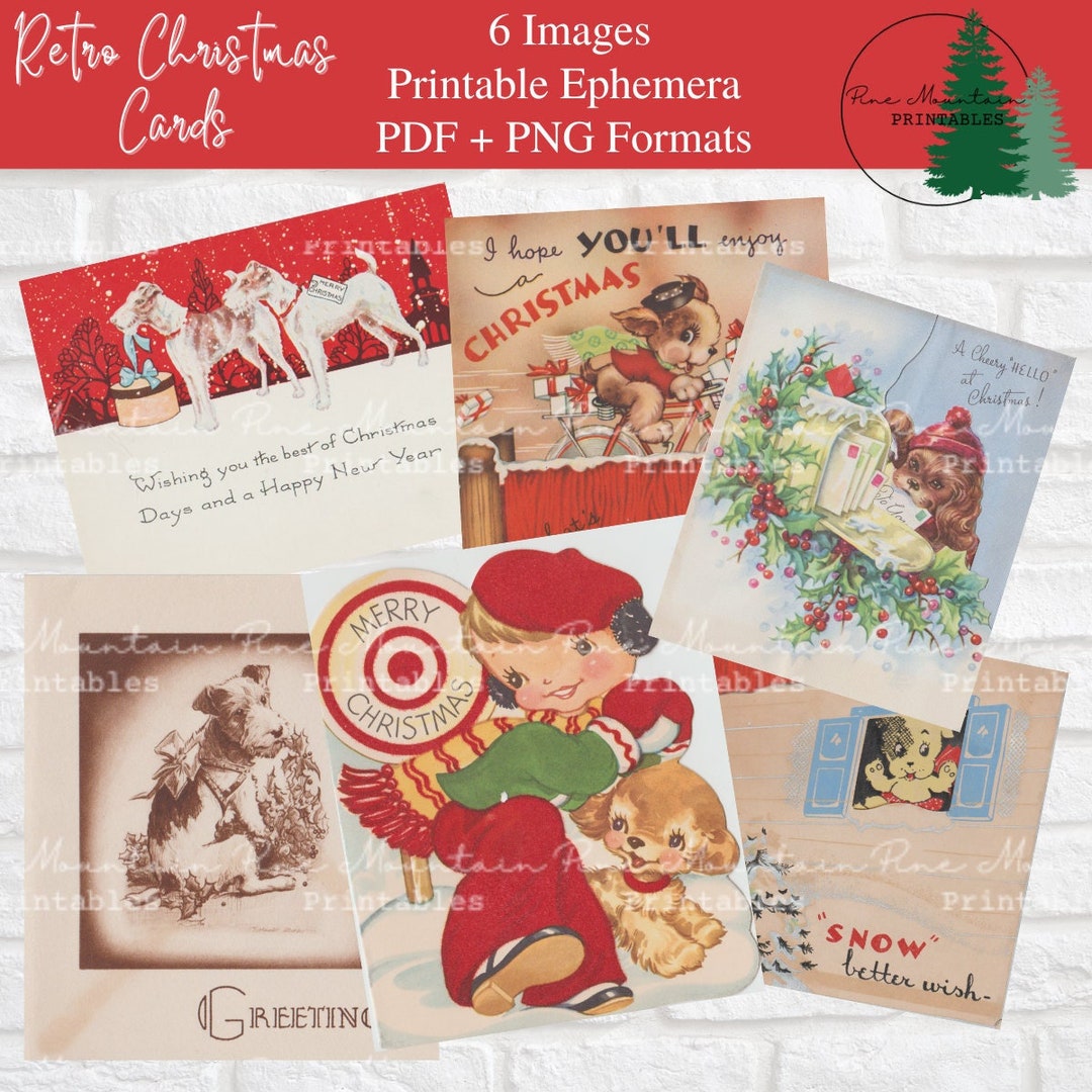 Printable Vintage Retro Christmas Holiday Dog Cards Digital Collage ...