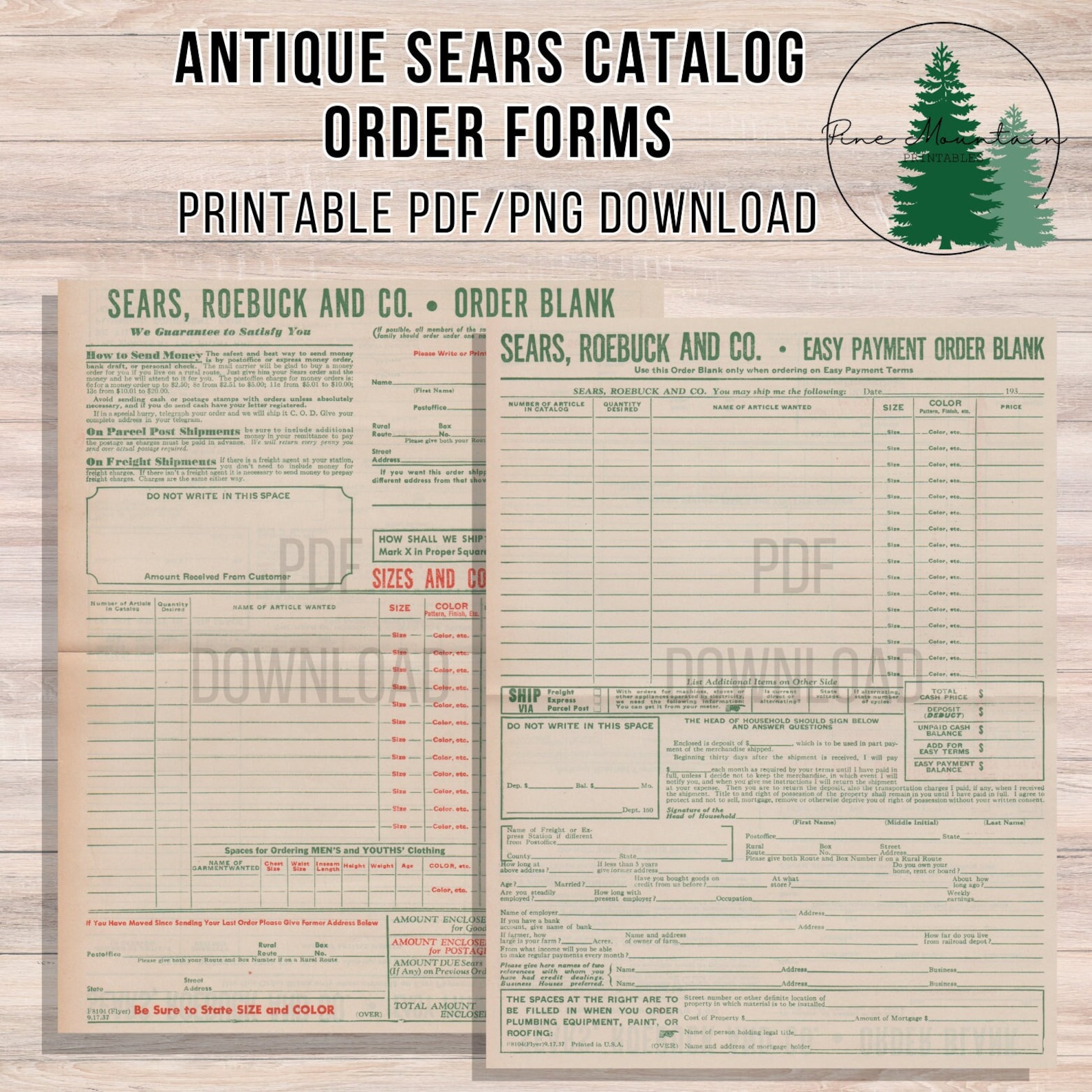 Printable Vintage Sears Roebuck Catalog Order Forms - Digital Collage ...