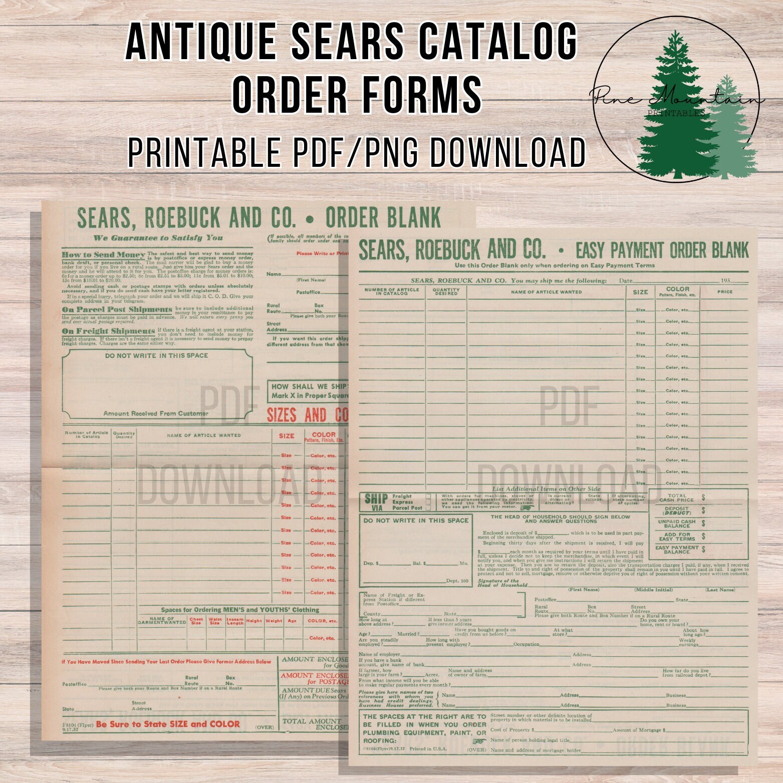 Printable Vintage Sears Roebuck Catalog Order Forms - Digital Collage ...