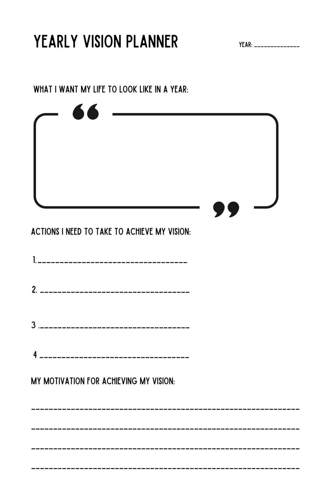 Yearly Vision Planner, Yearly Goals, Yearly Planner, Dream Planner ...