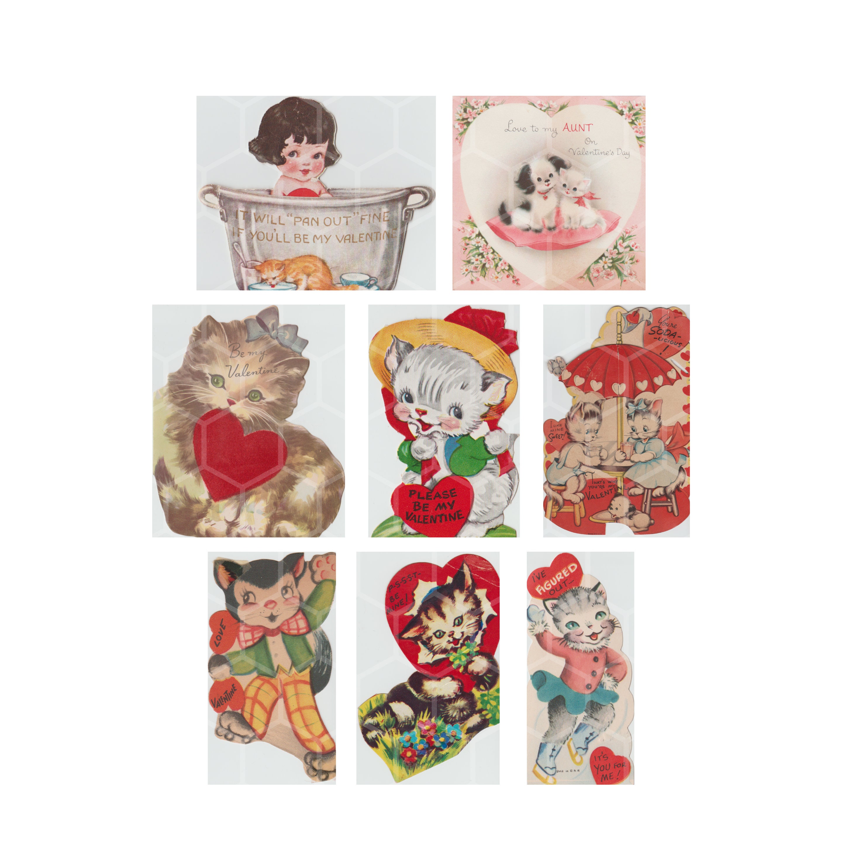 Printable Vintage Retro Cat Valentine's Day Cards Digital Collage Sheet ...