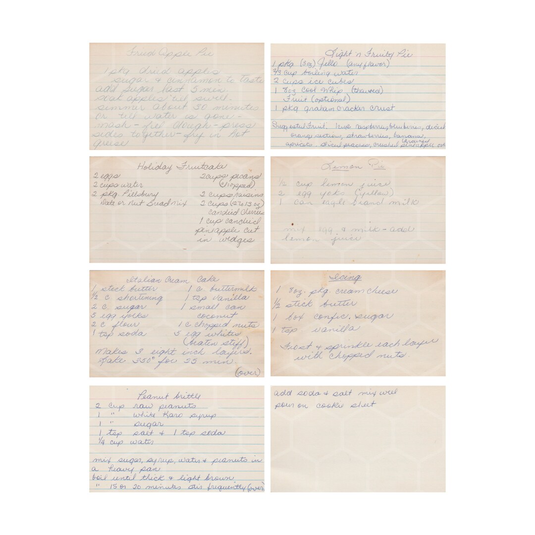 Printable Vintage Handwritten Dessert Recipe Index Cards - Digital ...