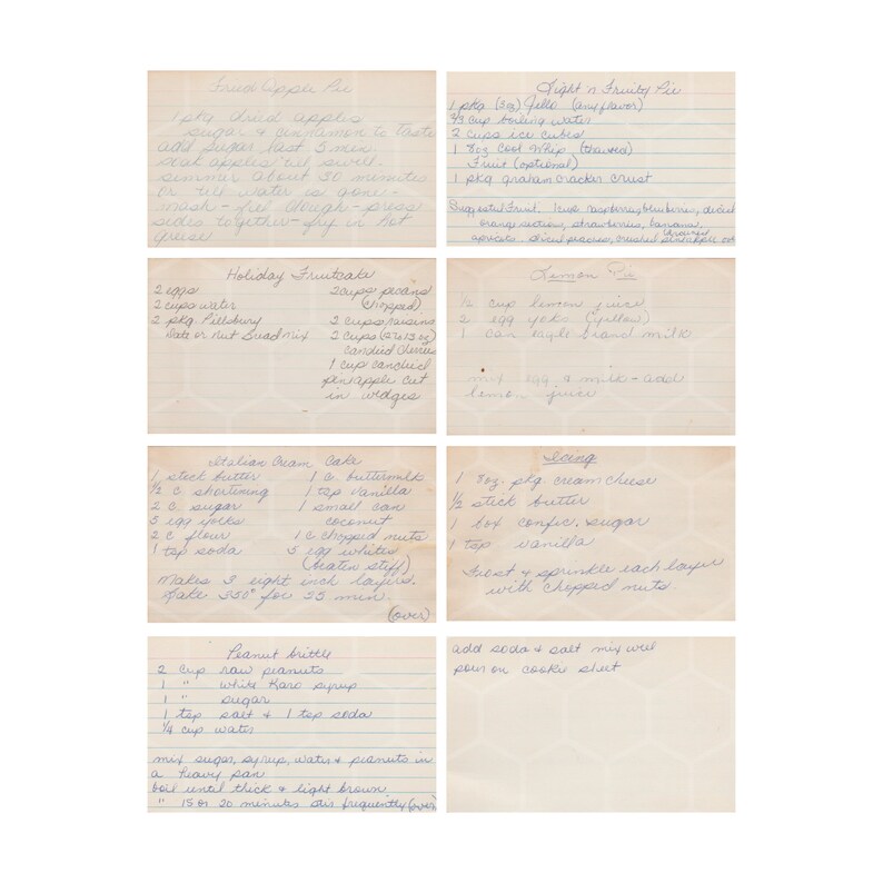 Printable Vintage Handwritten Dessert Recipe Index Cards - Digital ...