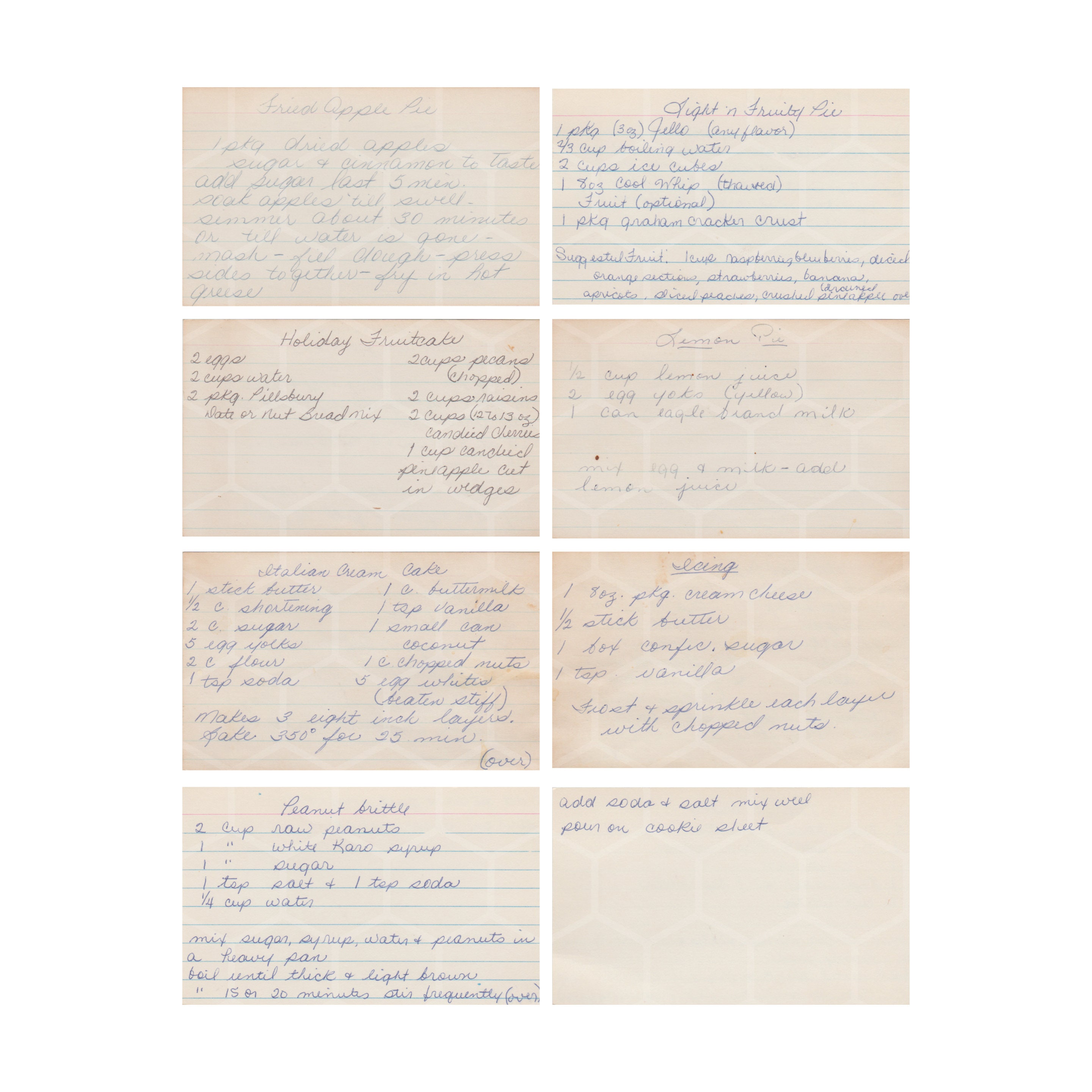 Printable Vintage Handwritten Dessert Recipe Index Cards - Digital Collage Sheet - Instant PDF ...