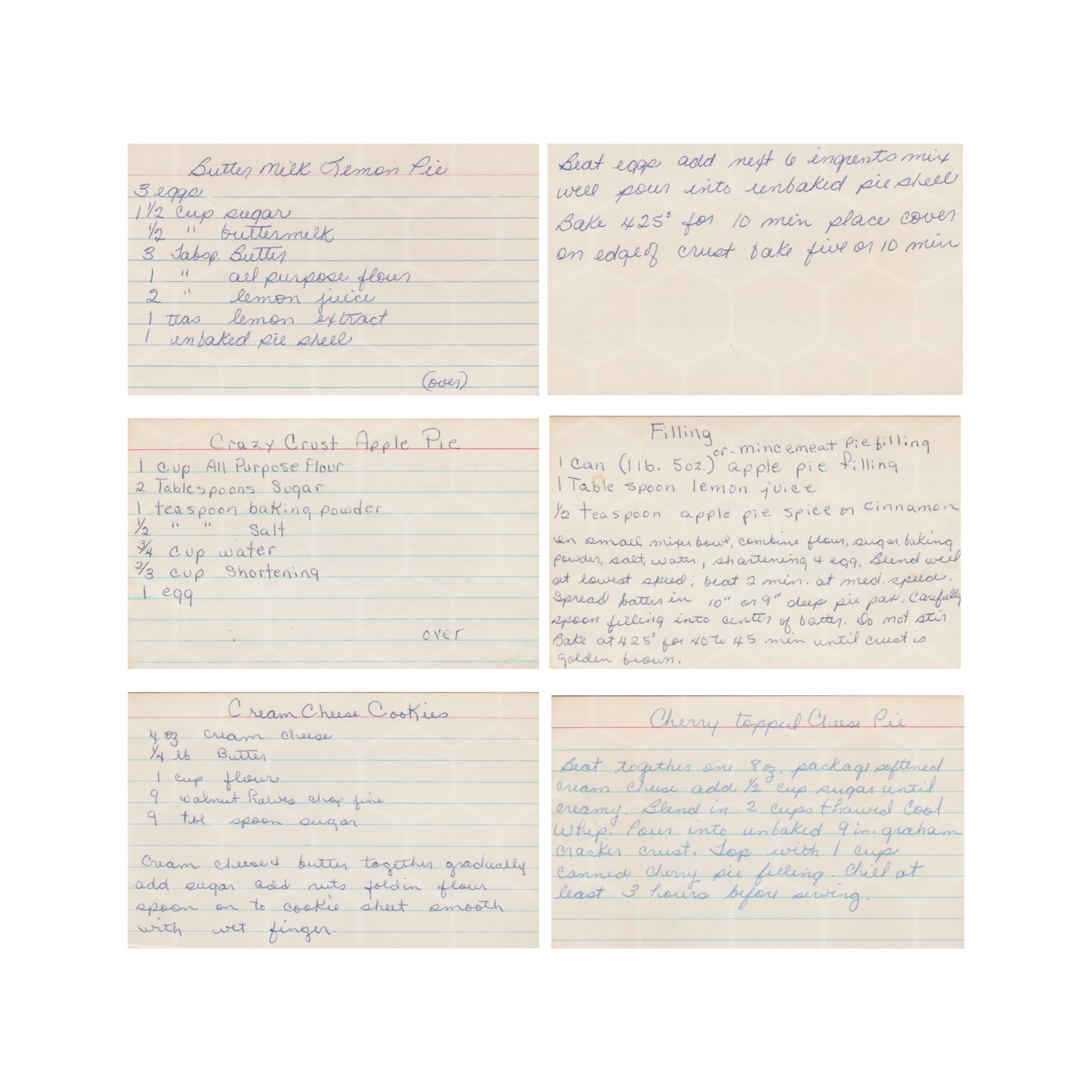 Printable Vintage Handwritten Dessert Recipe Index Cards - Digital ...