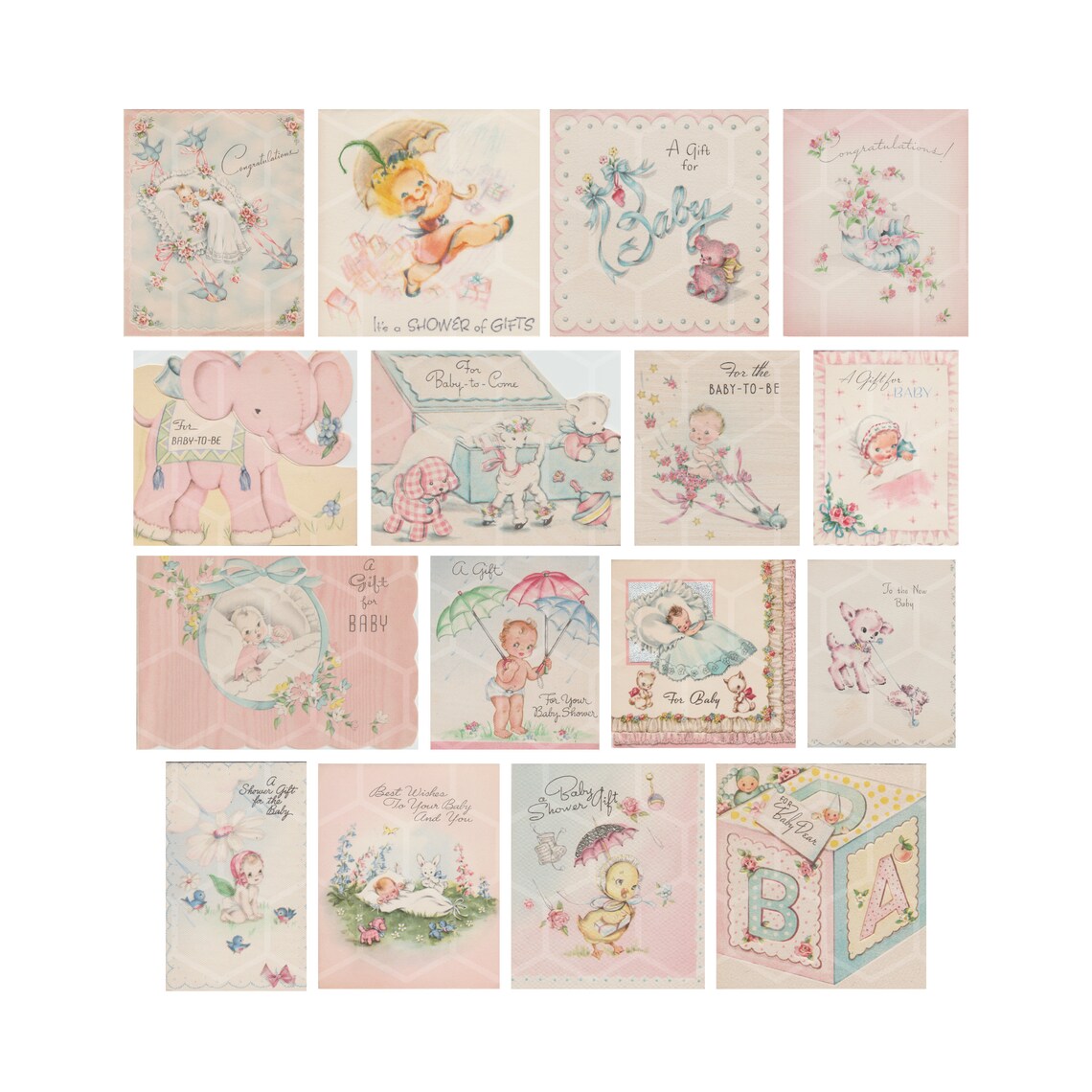 Printable Vintage Retro Baby Shower Cards - Digital Collage Sheet ...