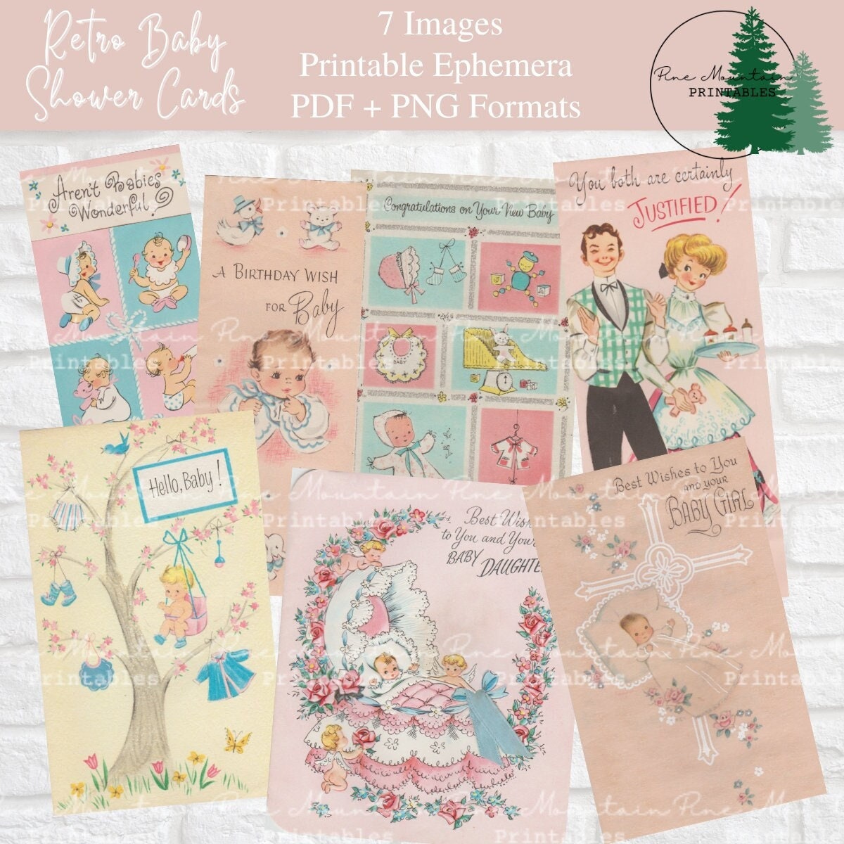 Printable Vintage Retro Baby Shower Cards Digital Collage Sheet Instant ...