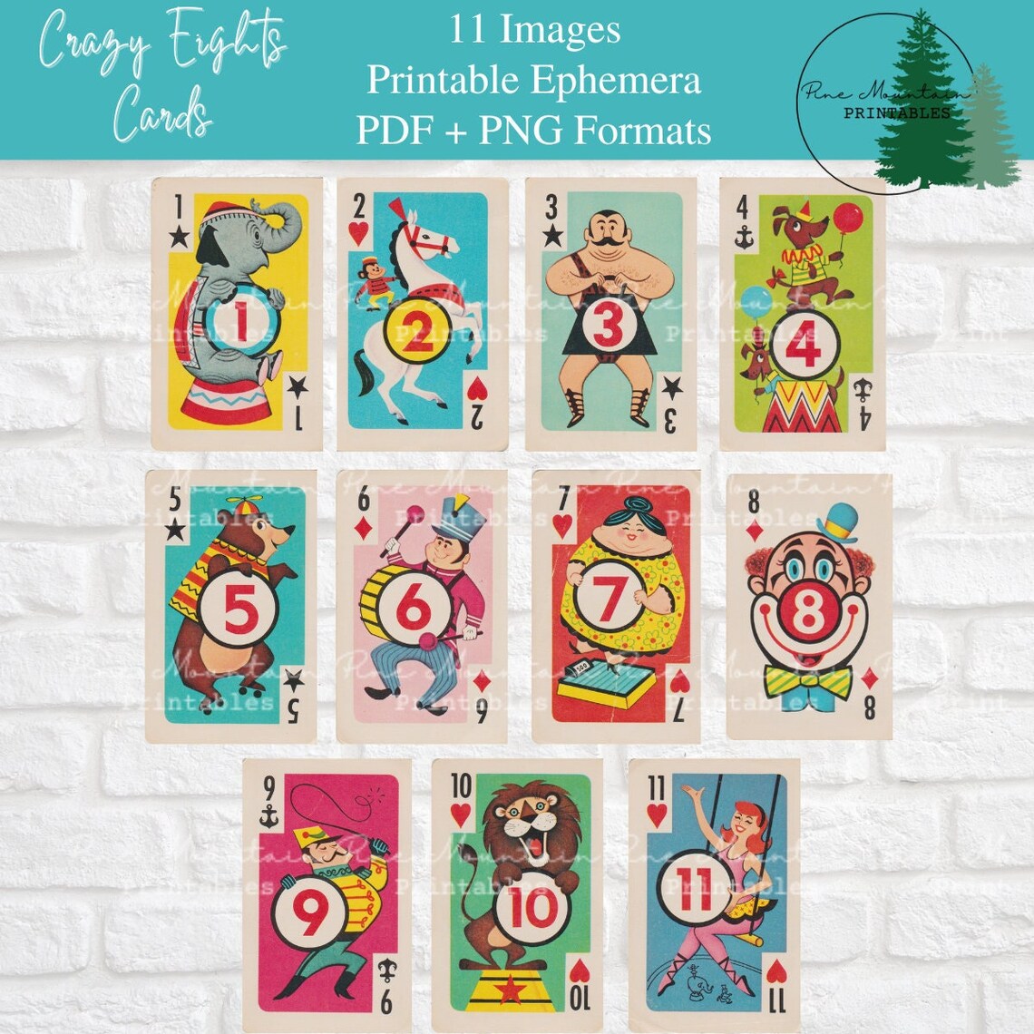 Printable Vintage Retro Crazy Eights Card Game Digital - Etsy