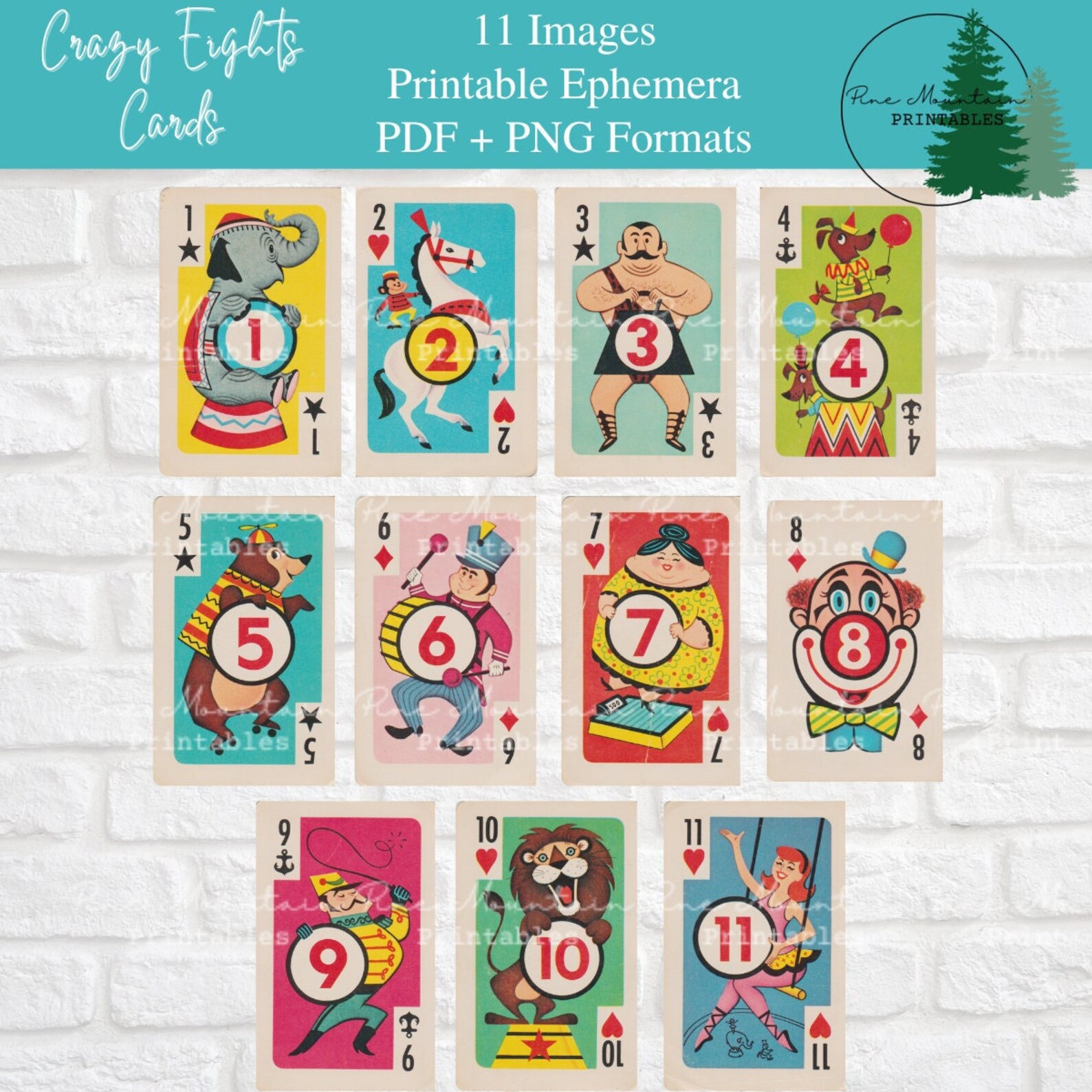 Printable Vintage Retro Crazy Eights Card Game Digital - Etsy