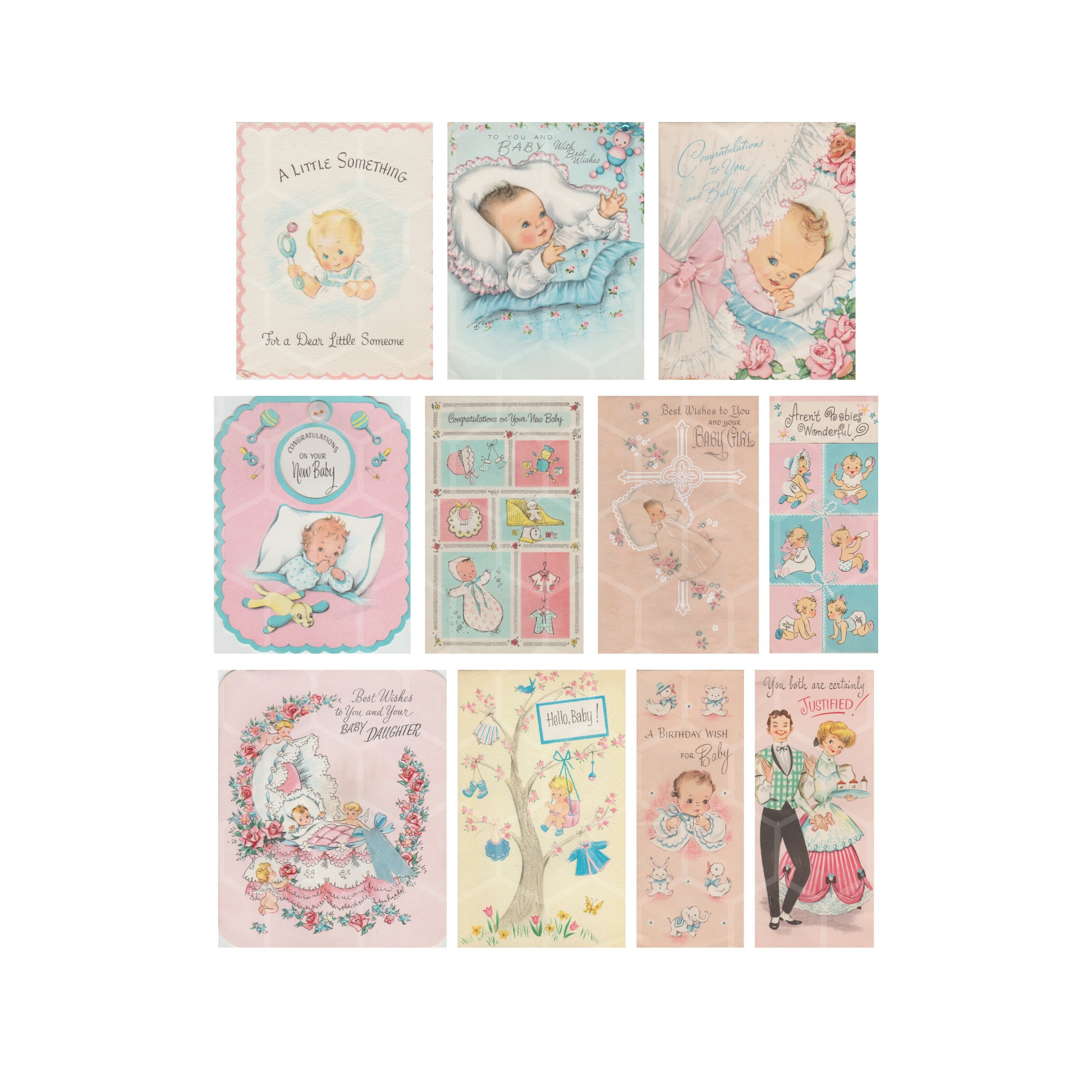 Printable Vintage Retro Baby Shower Cards - Digital Collage Sheet ...