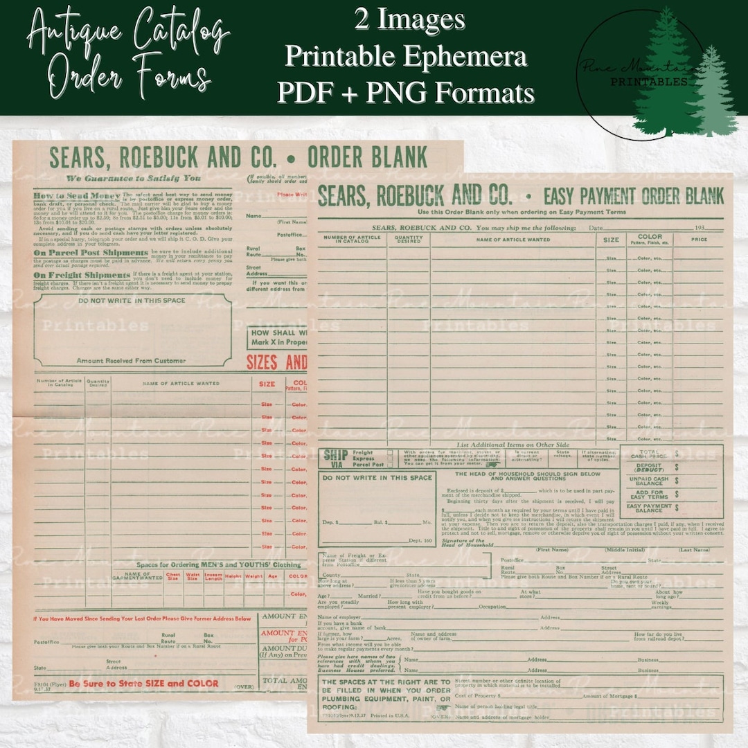 Printable Vintage Sears Roebuck Catalog Order Forms Digital - Etsy