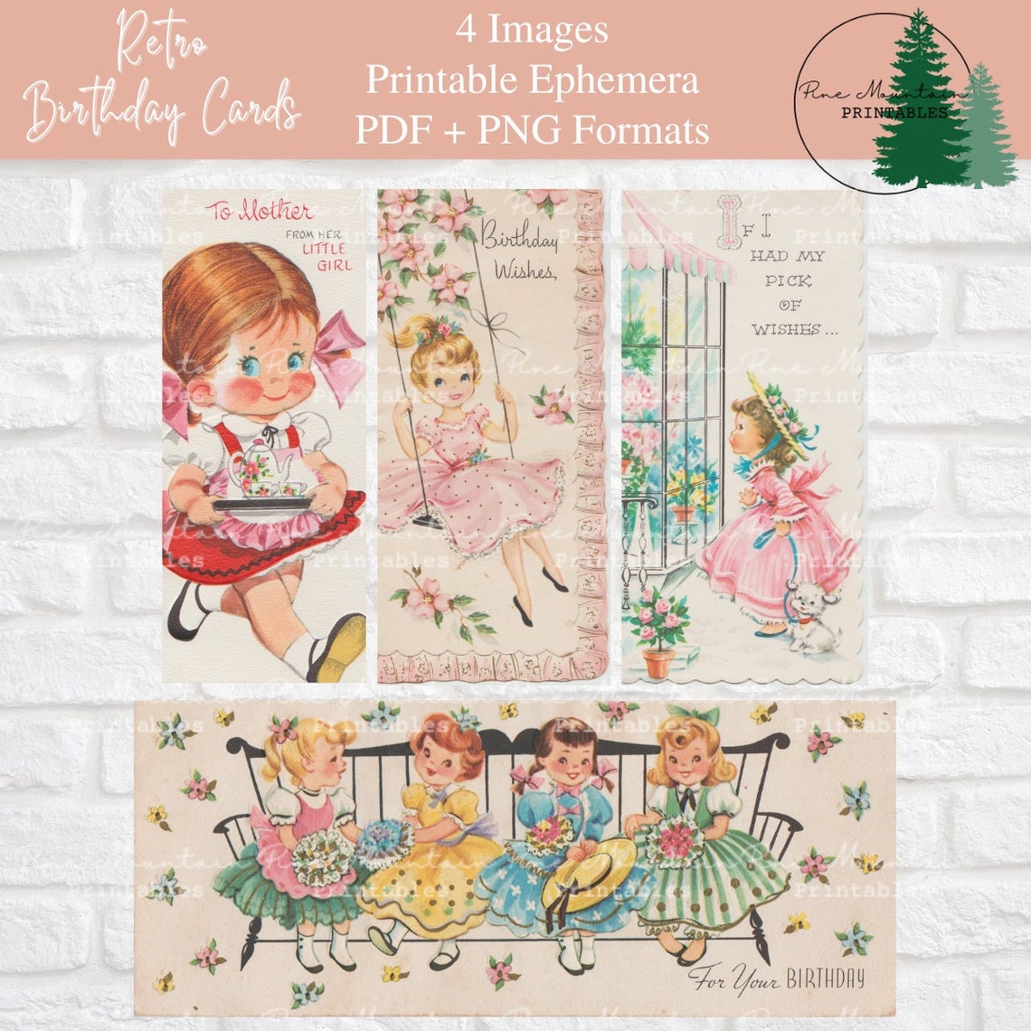 Printable Vintage Retro Little Girl Birthday Card Digital - Etsy