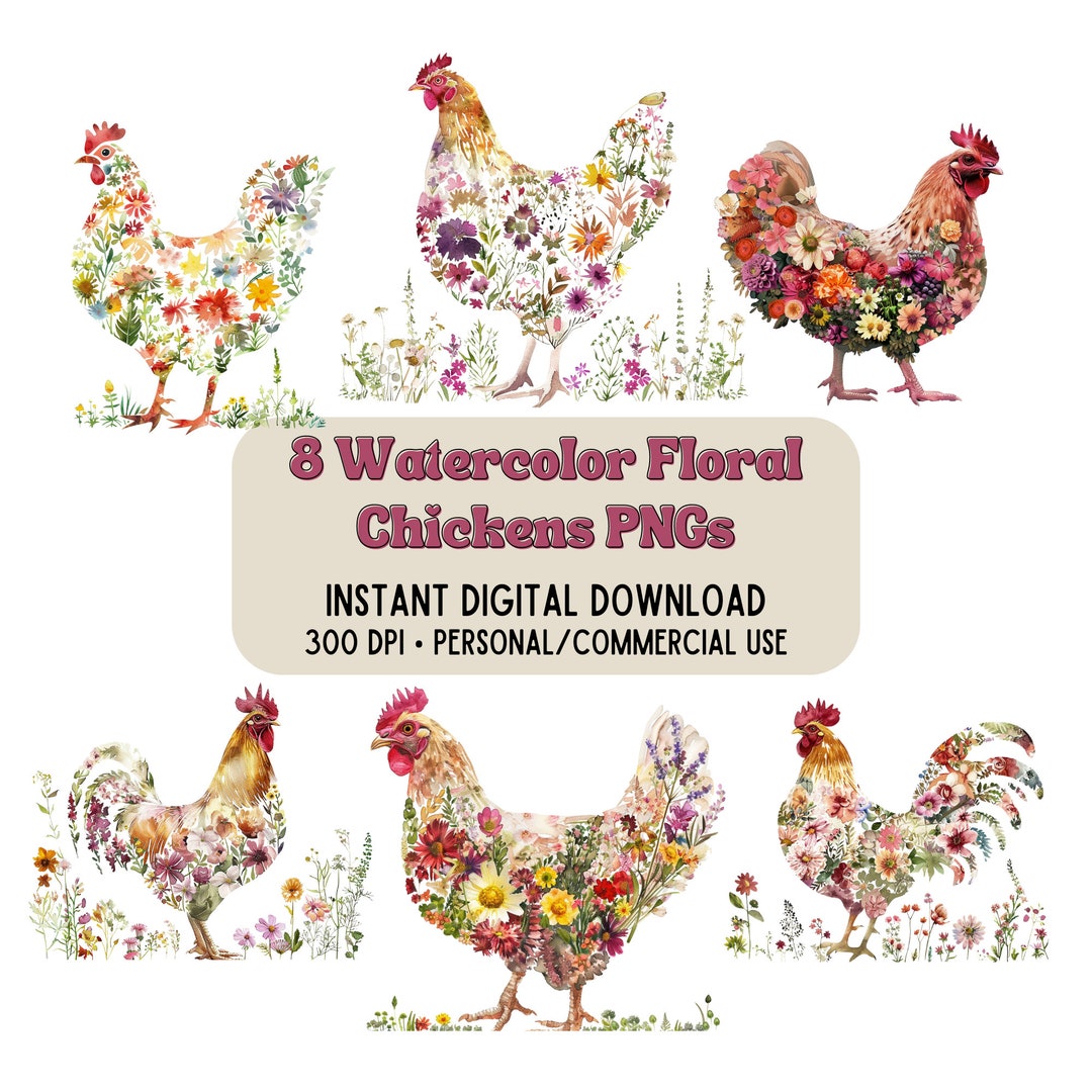 Watercolor Chickens Clipart Bundle, Rooster Clipart, Farmhouse Chicken ...
