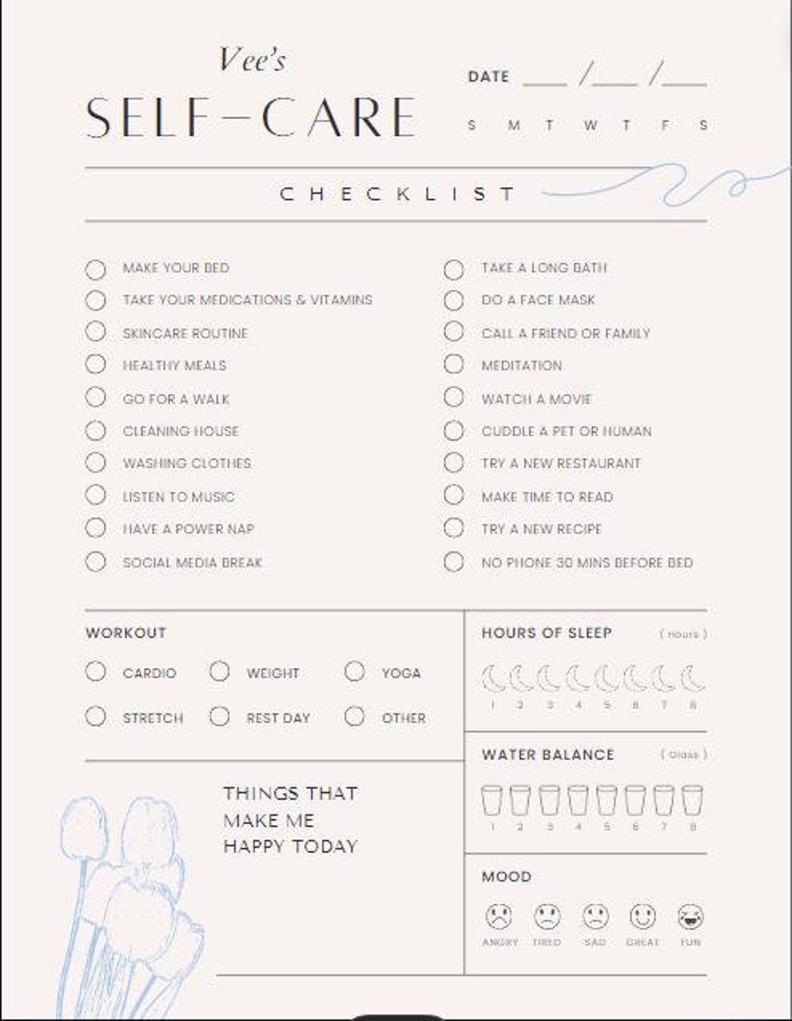 Daily Self-care Checklist | Personal Routine - Etsy