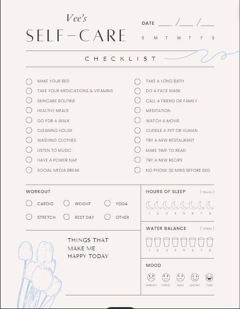 Daily Self-care Checklist | Personal Routine - Etsy