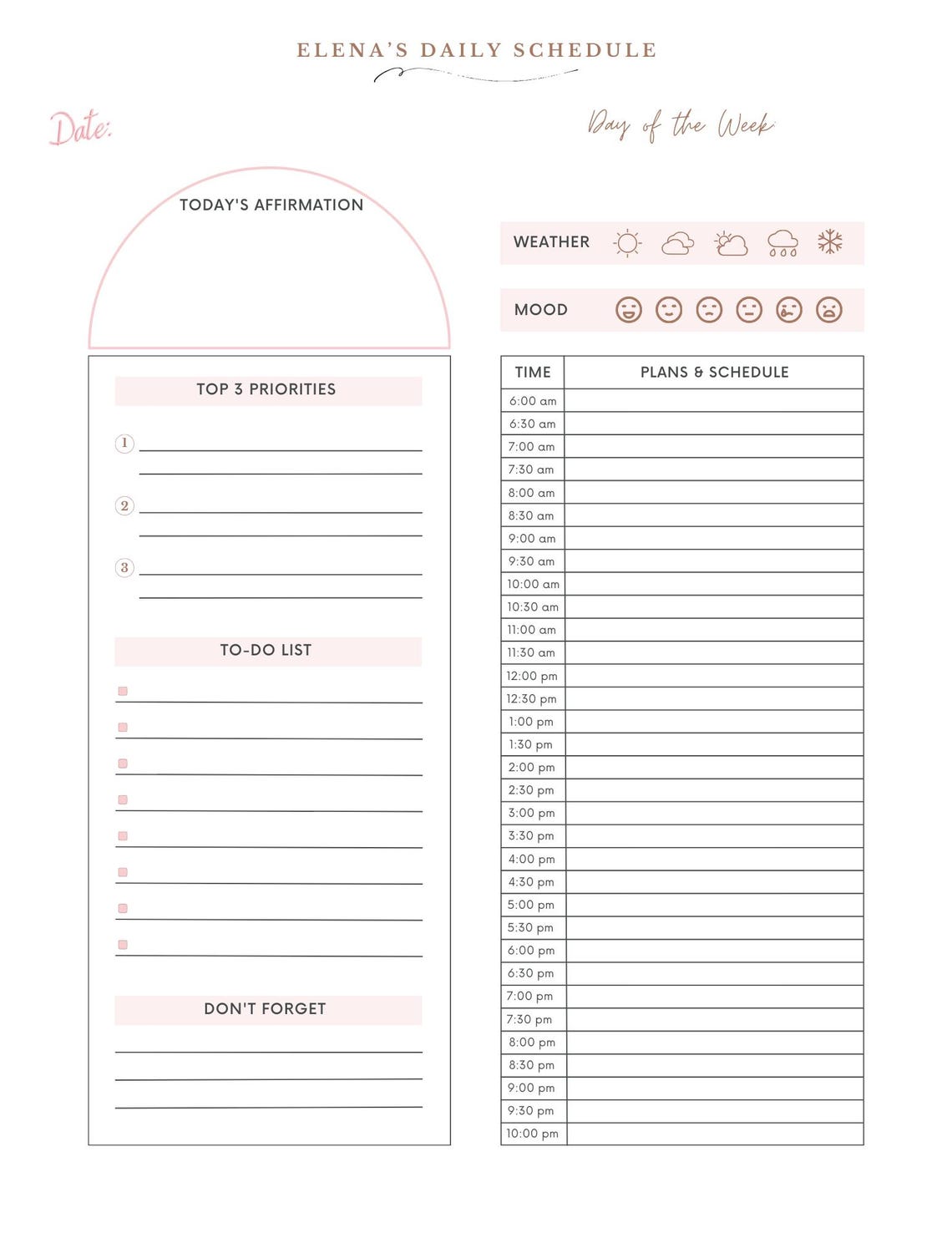 Pink Daily Planner | Minimalist Daily Planner - Etsy