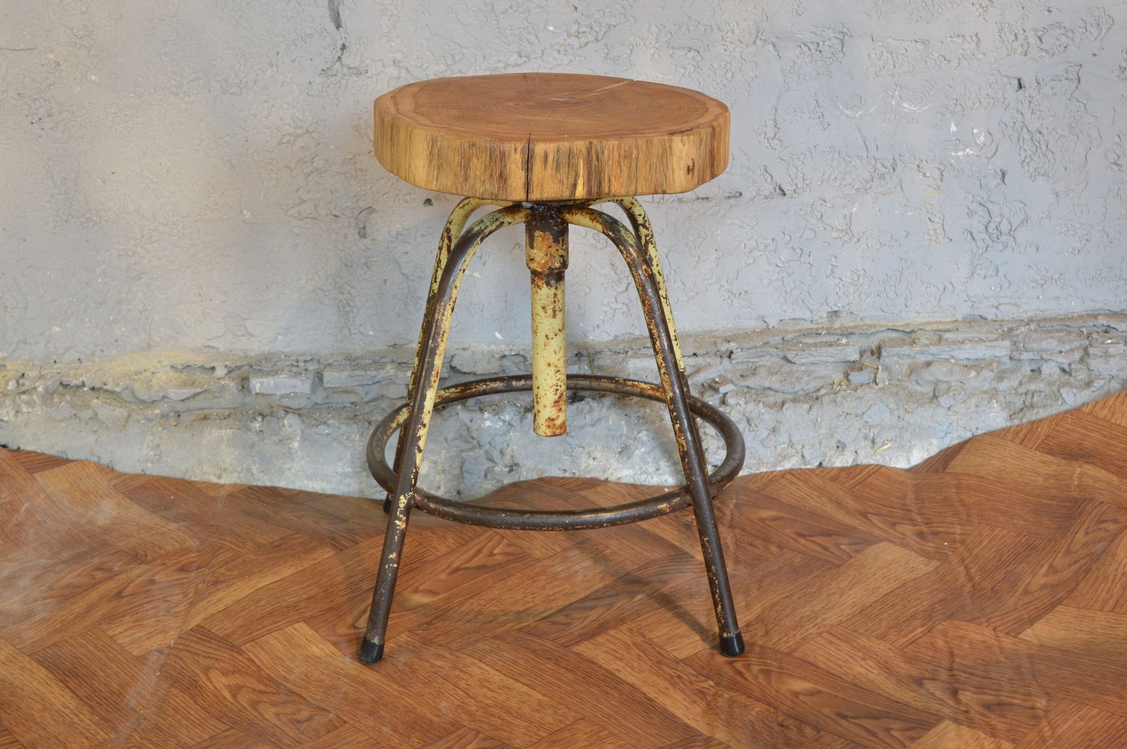 Industrial Vintage Swivel Metal Stool, Green Industrial Stool, Tripod ...