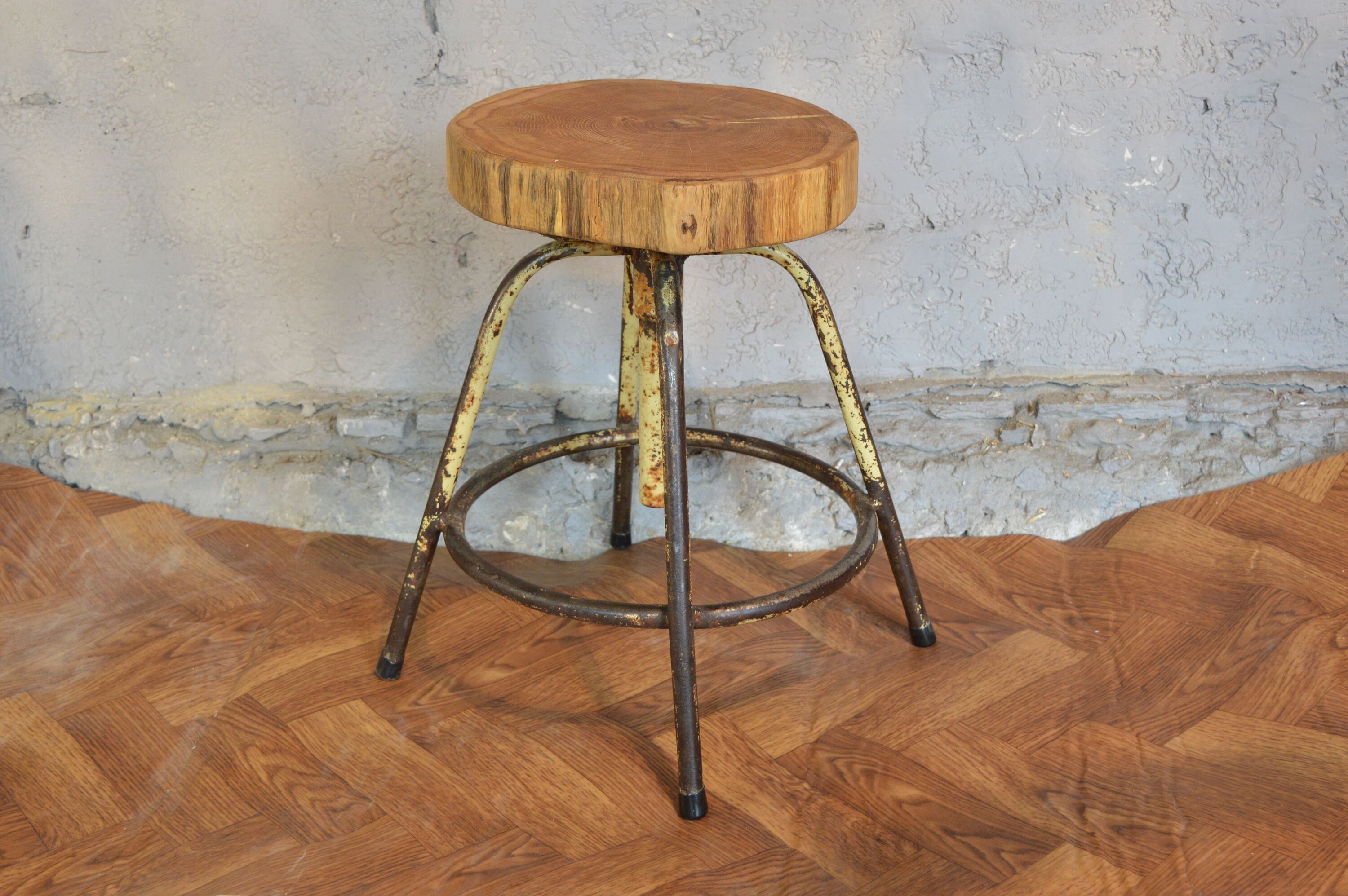 Industrial Vintage Swivel Metal Stool, Green Industrial Stool, Tripod ...