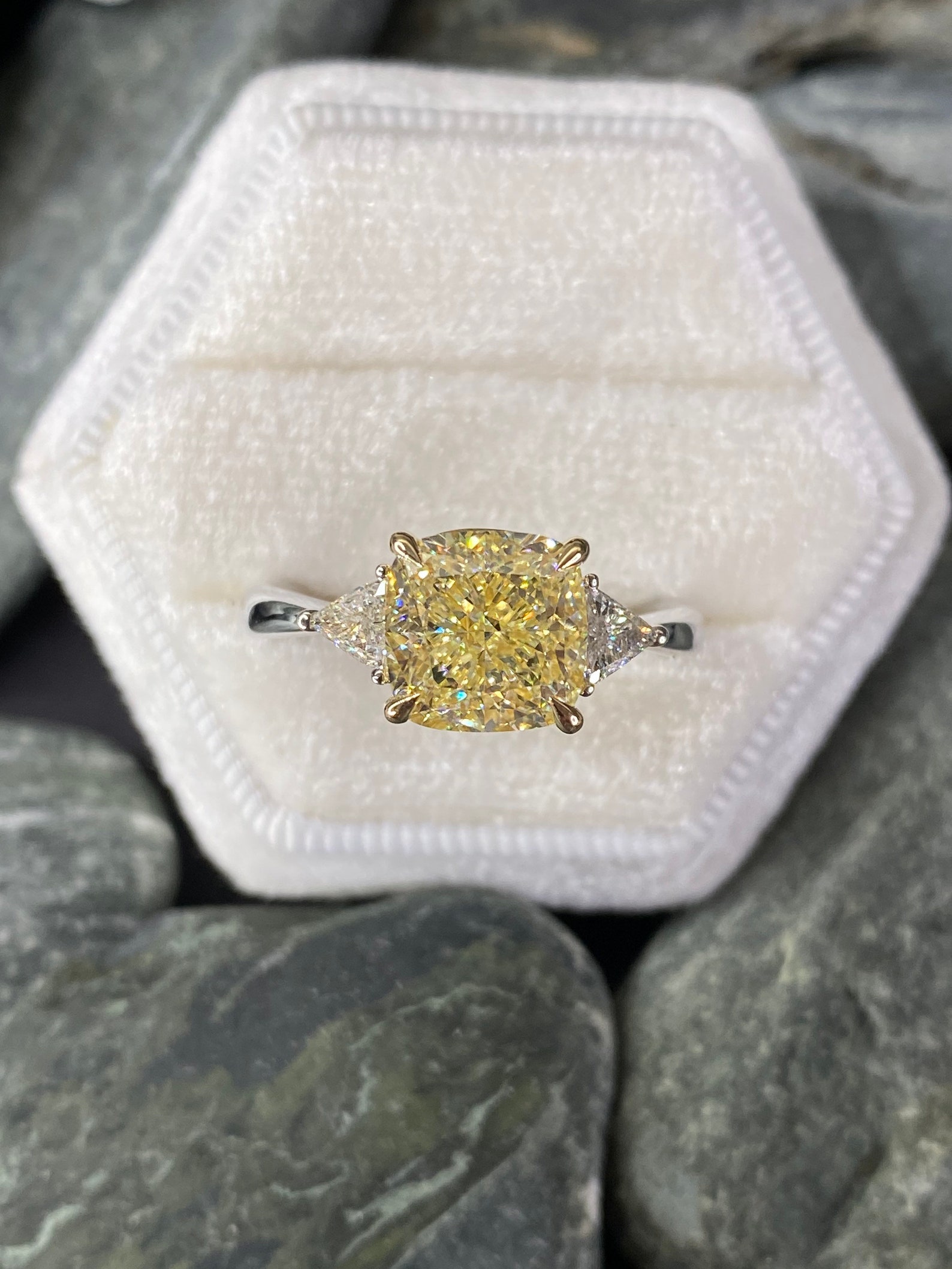Cushion Cut Diamond Ring, Fancy Yellow Diamond, Engagement Ring - Etsy