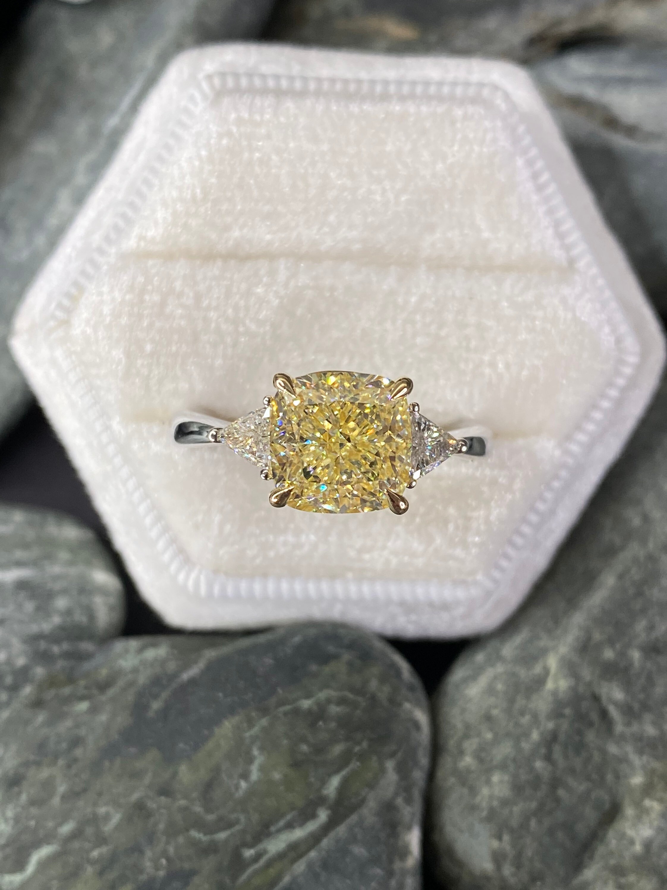 Cushion Cut Diamond Ring, Fancy Yellow Diamond, Engagement Ring - Etsy
