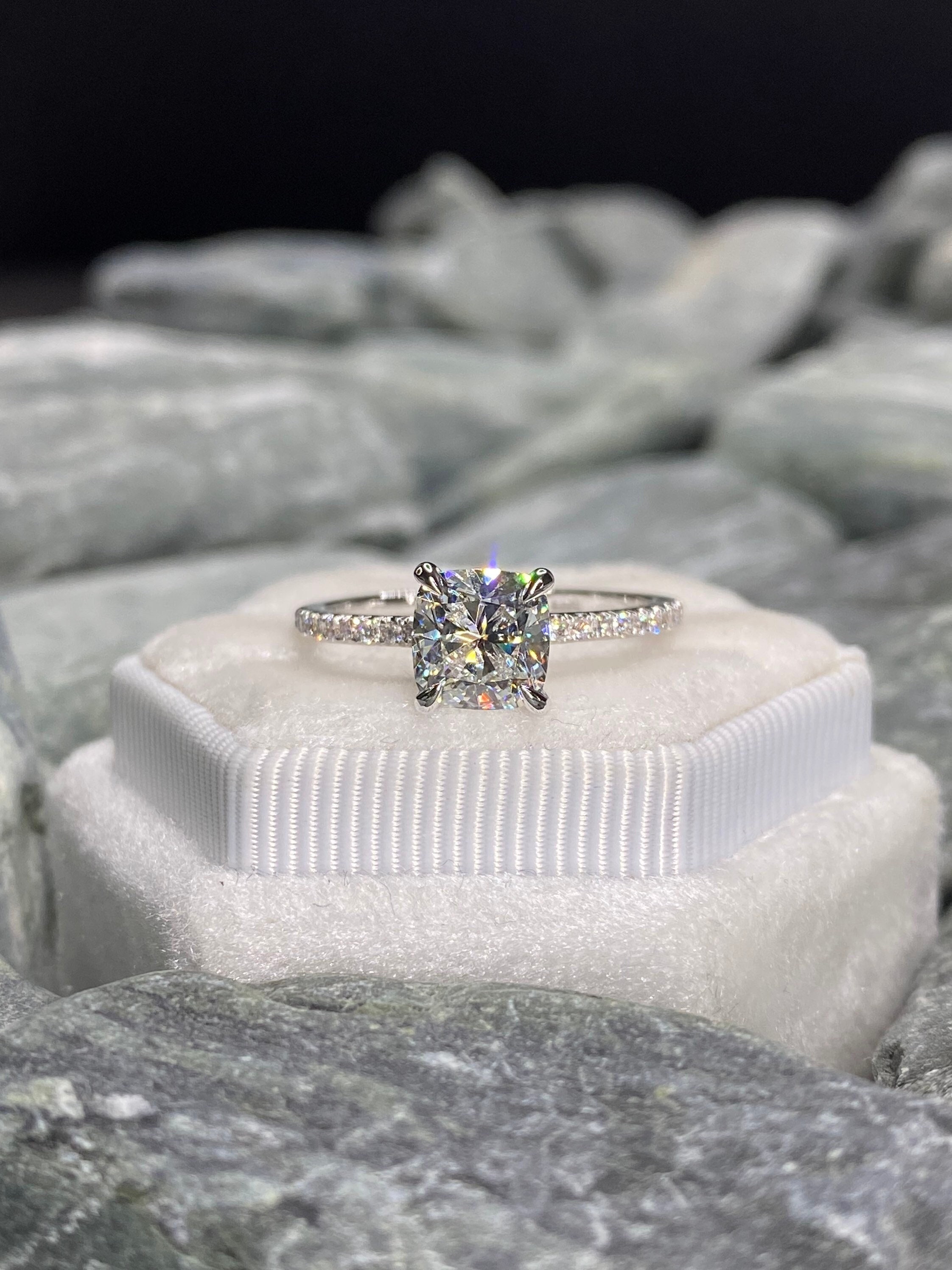 Square Cushion Cut Diamond Ring Diamond Ring 14K White Gold - Etsy