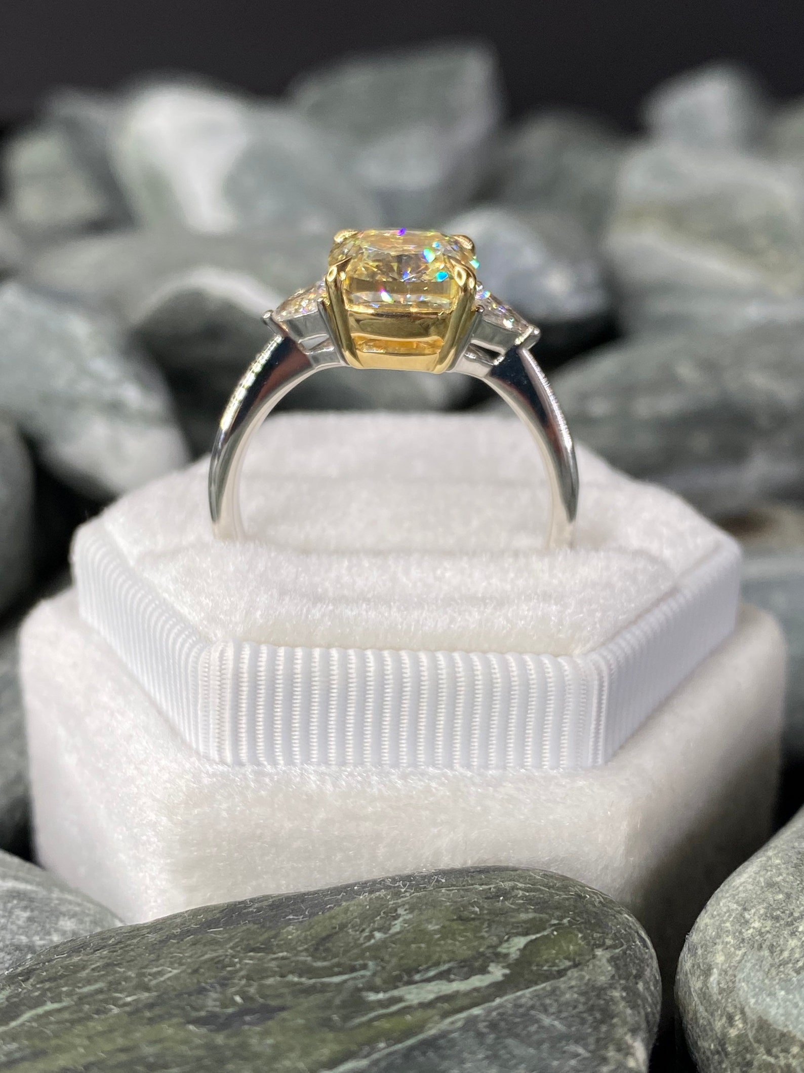 Cushion Cut Diamond Ring, Fancy Yellow Diamond, Engagement Ring - Etsy