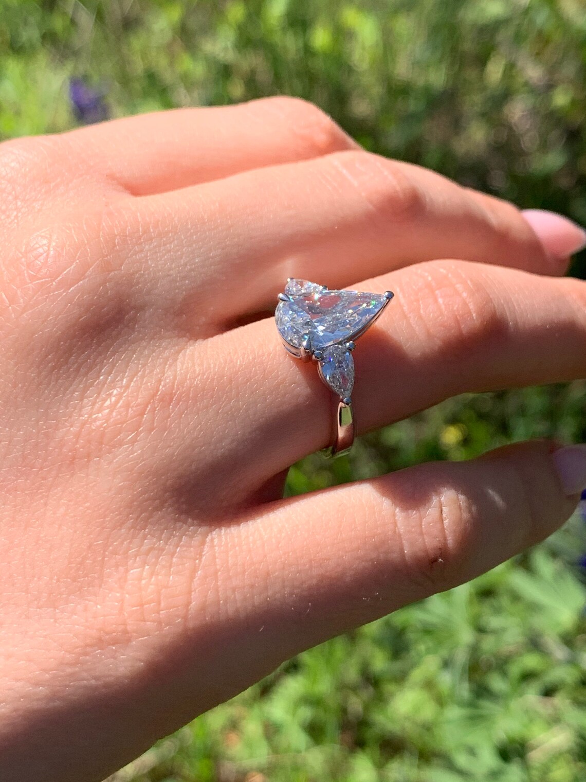 Stunning 3 stones pear shape cut diamond ring 2.36 Carats | Etsy