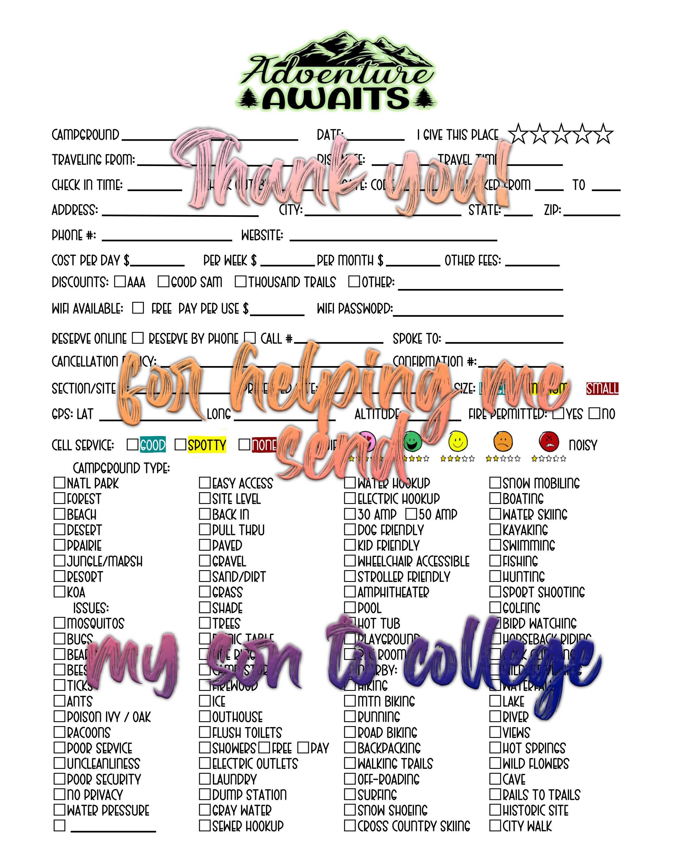 Printable Camping, Hiking and Fishing Journal Logbook - Etsy