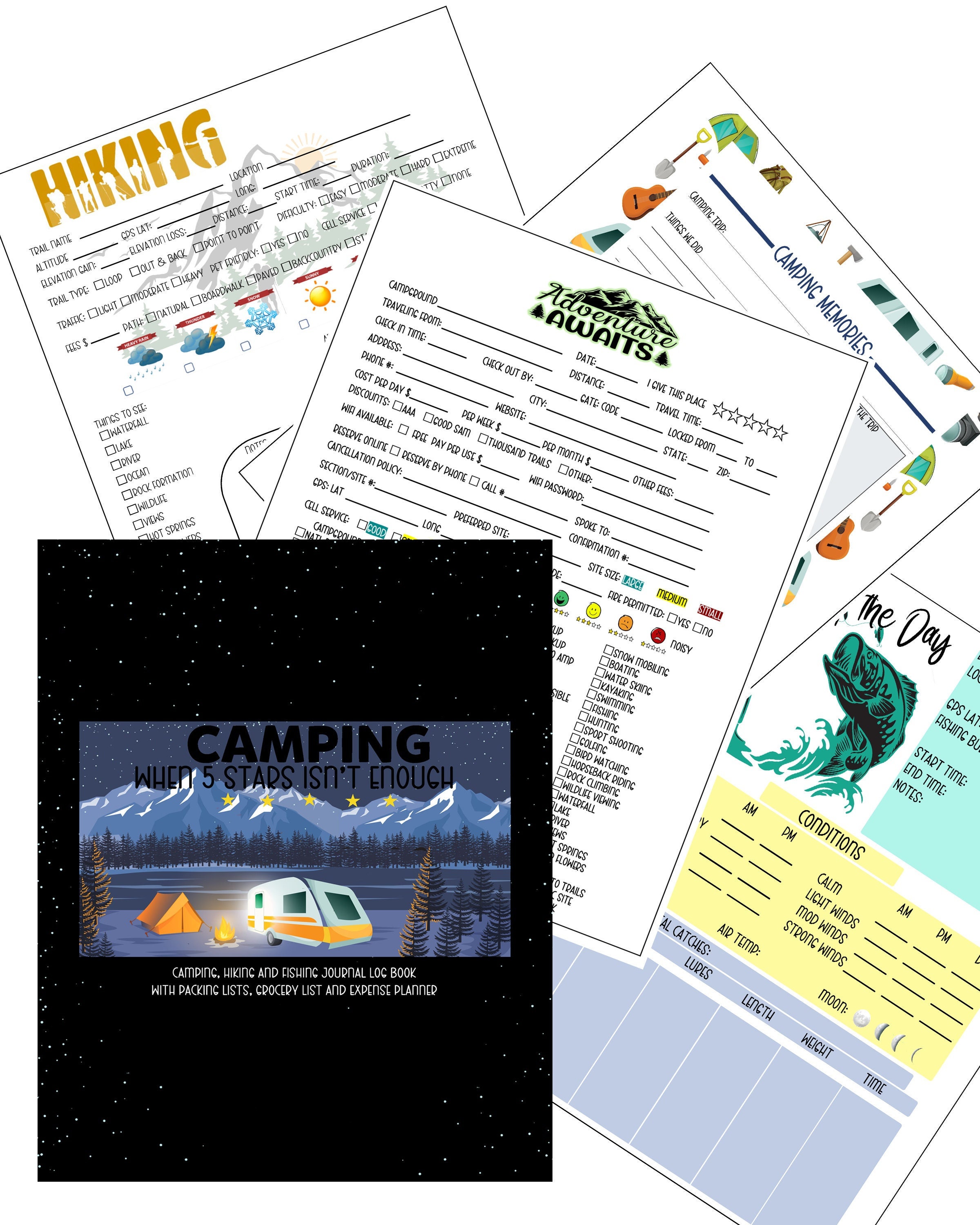 Printable Camping, Hiking and Fishing Journal Logbook - Etsy
