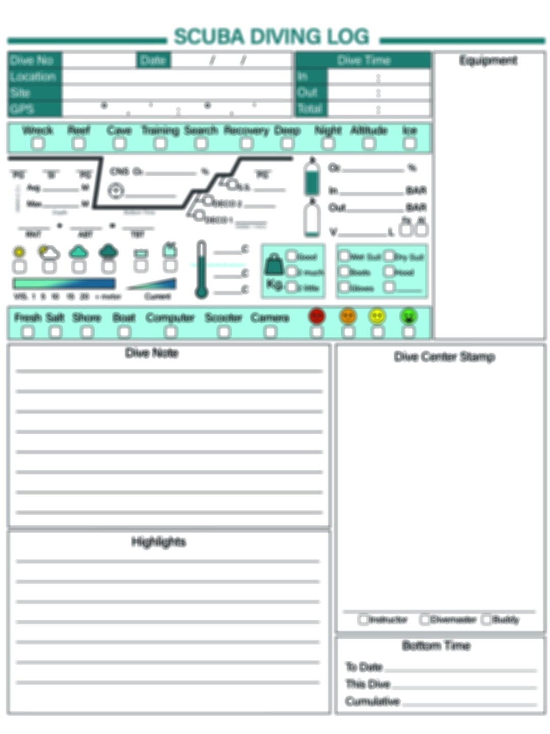 Printable Digital Scuba Diving Journal Logbook Notebook Page Metric ...