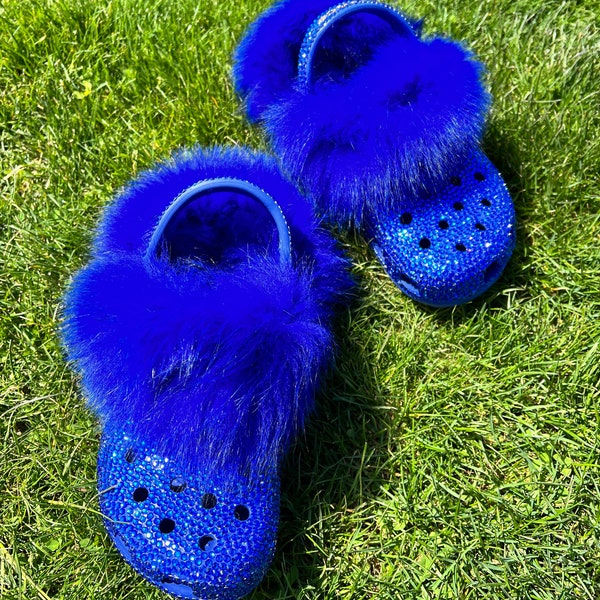 Rhinestone Fur Slides - Etsy
