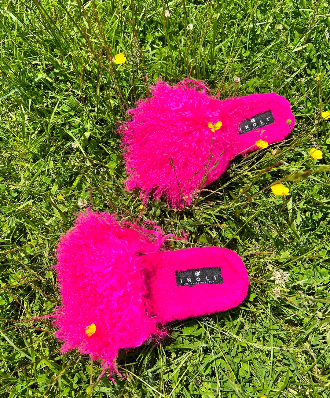 Inoli Brand Women’s Hot Pink Fur Slides - Women’s Summer Slides - Furry ...