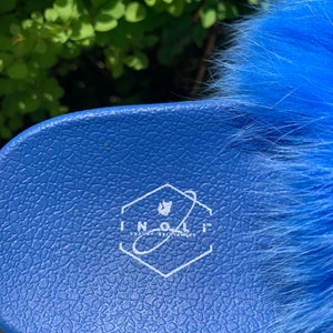 Sky Blue Women’s Fur Slides - Pool Slides - Sandals - Slippers - Women ...