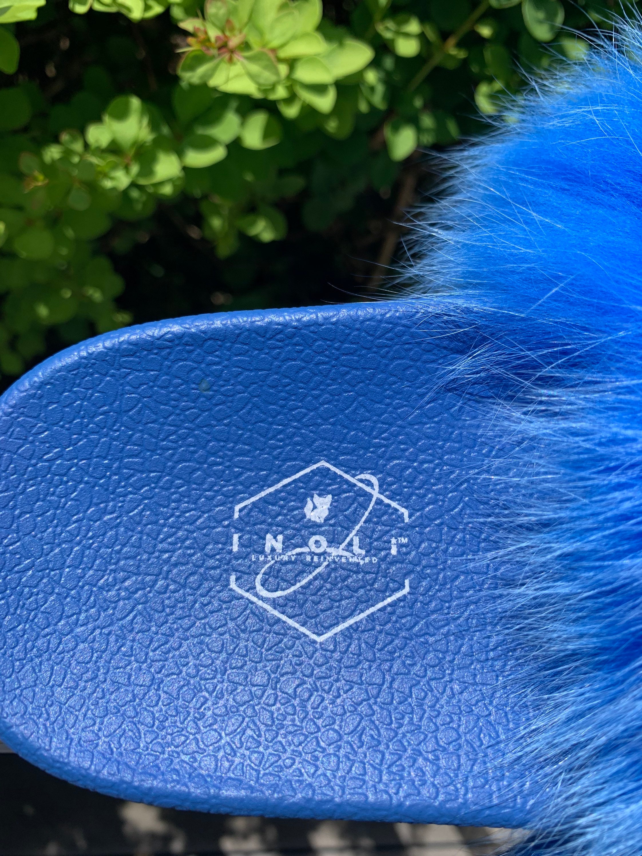 Sky Blue Women’s Fur Slides - Pool Slides - Sandals - Slippers - Women ...