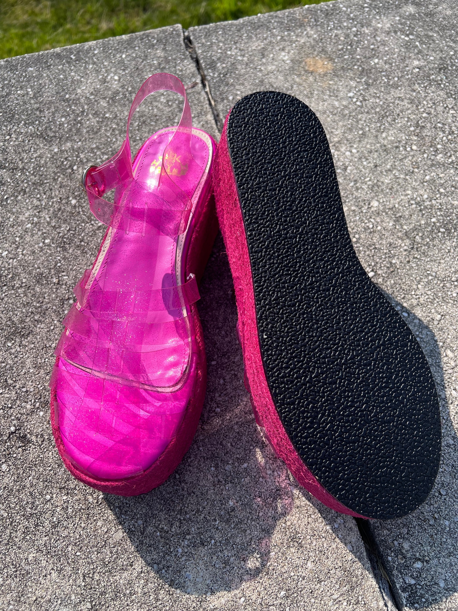 Hot Pink Raffia Jelly Platform Summer Sandals - Etsy