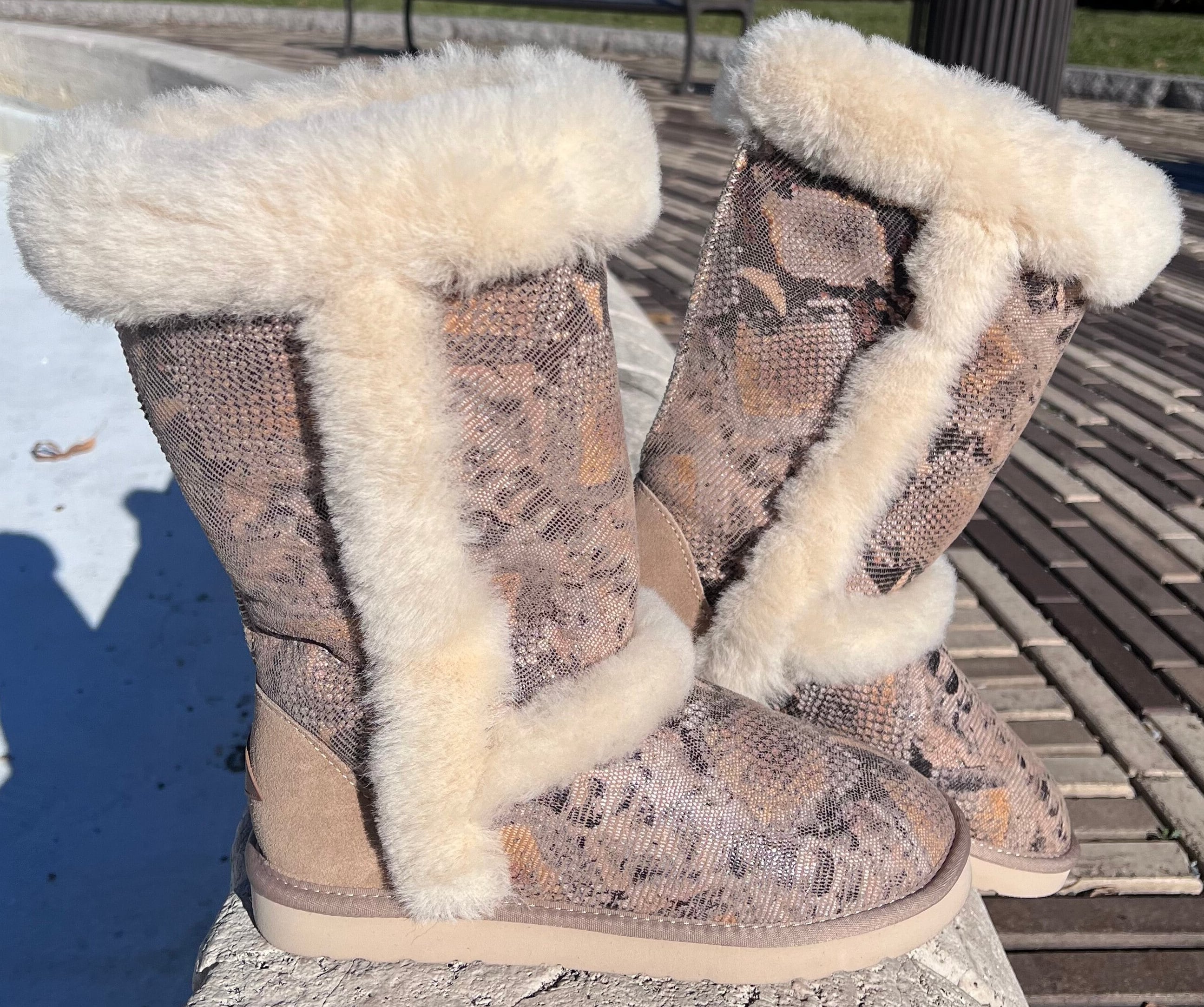 Inoli Women s Mid Length Sheepskin Ugg like Winter Cold Weather Fur Black Boot