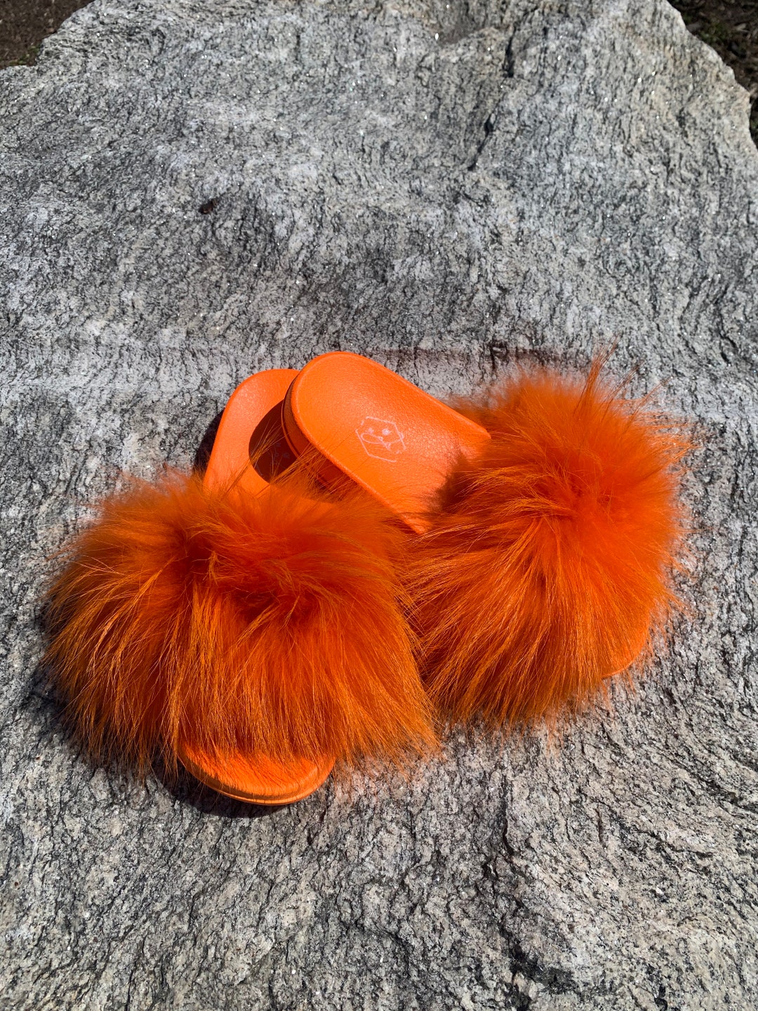 Orange Sherbet Fur Slides - Women’s Fur Slides - Luxury Fur Slides ...