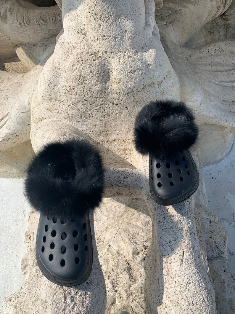 Inoli Brand Womens Black Fur Crocs Summer Winter Furry Sheepskin ...
