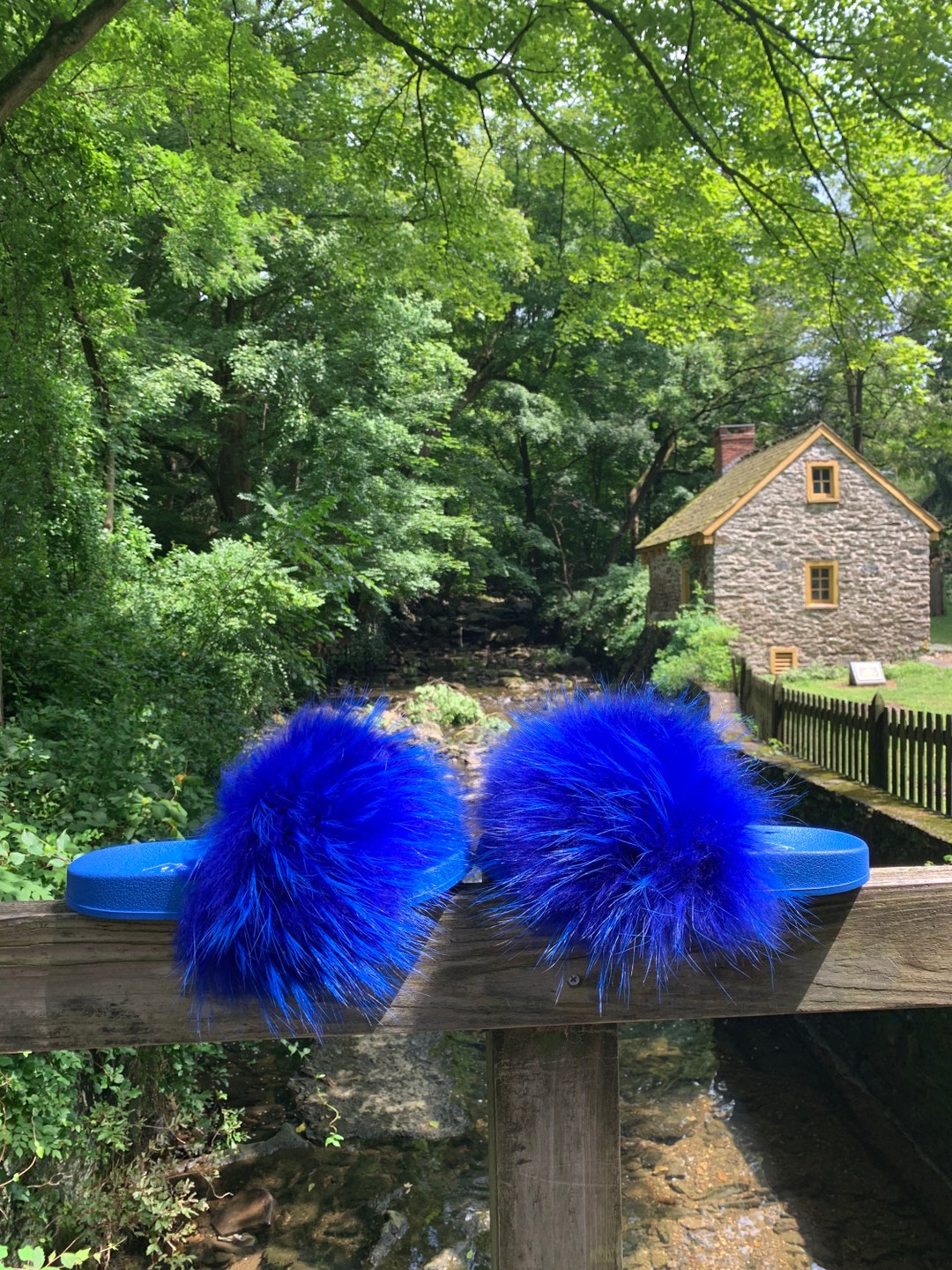 Blueberry Fizz Women’s Fur Slides - Pool Slides - Sandals - Slippers ...