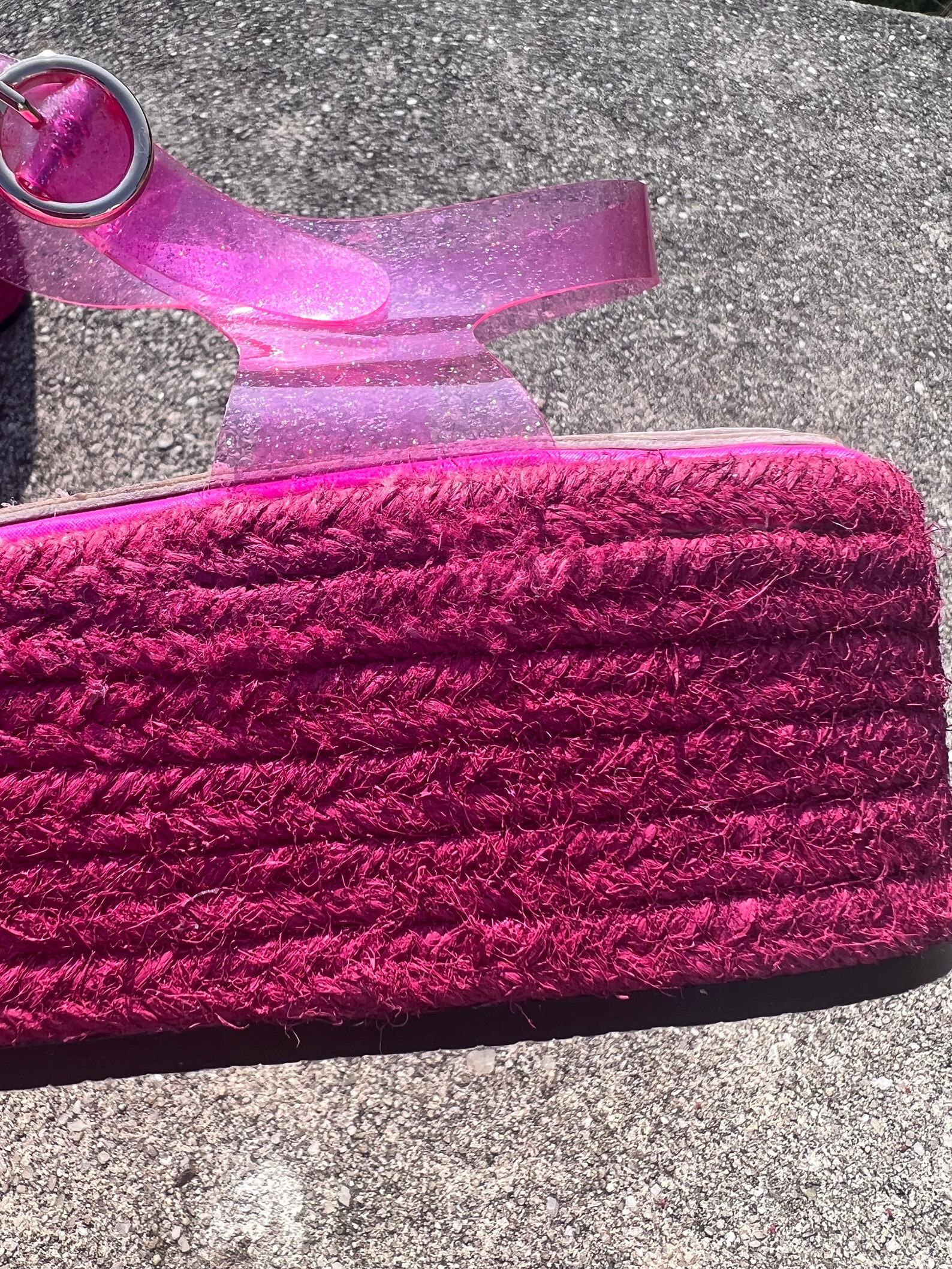 Hot Pink Raffia Jelly Platform Summer Sandals - Etsy