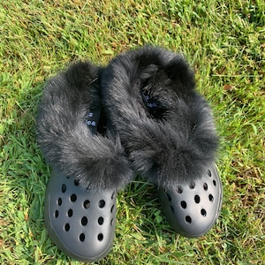Inoli Brand Womens Black Fur Crocs Summer Winter Furry Sheepskin ...