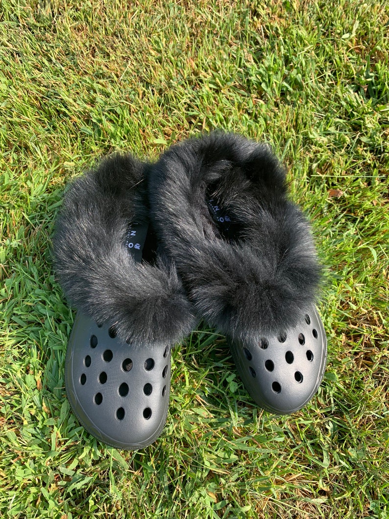 Inoli Brand Womens Black Fur Crocs Summer Winter Furry Sheepskin ...